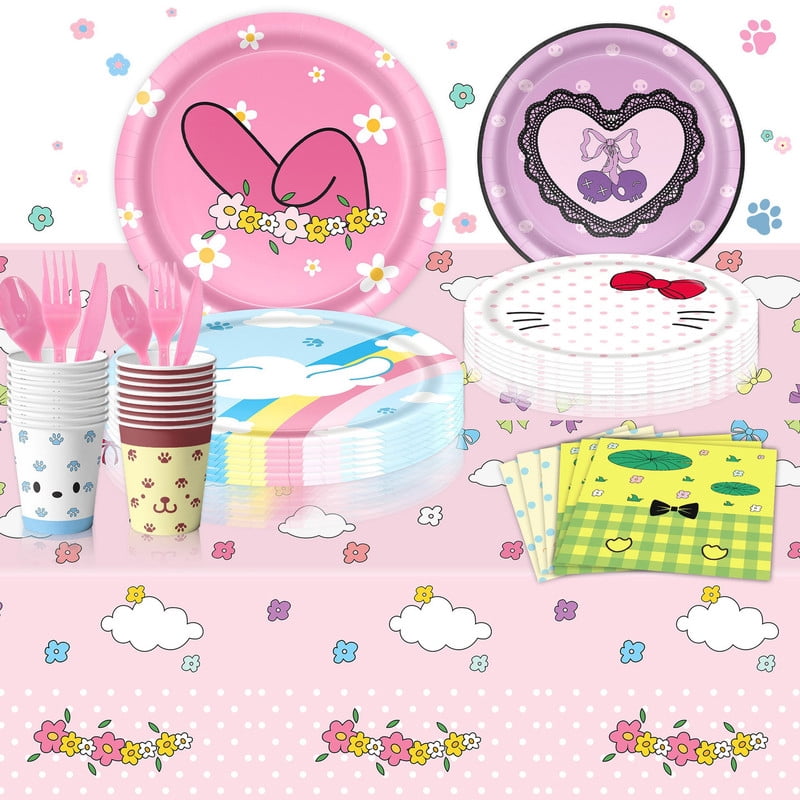 81PCS Sanrio-Themed Birthday Party Set Includes plates, cups, napkins ...