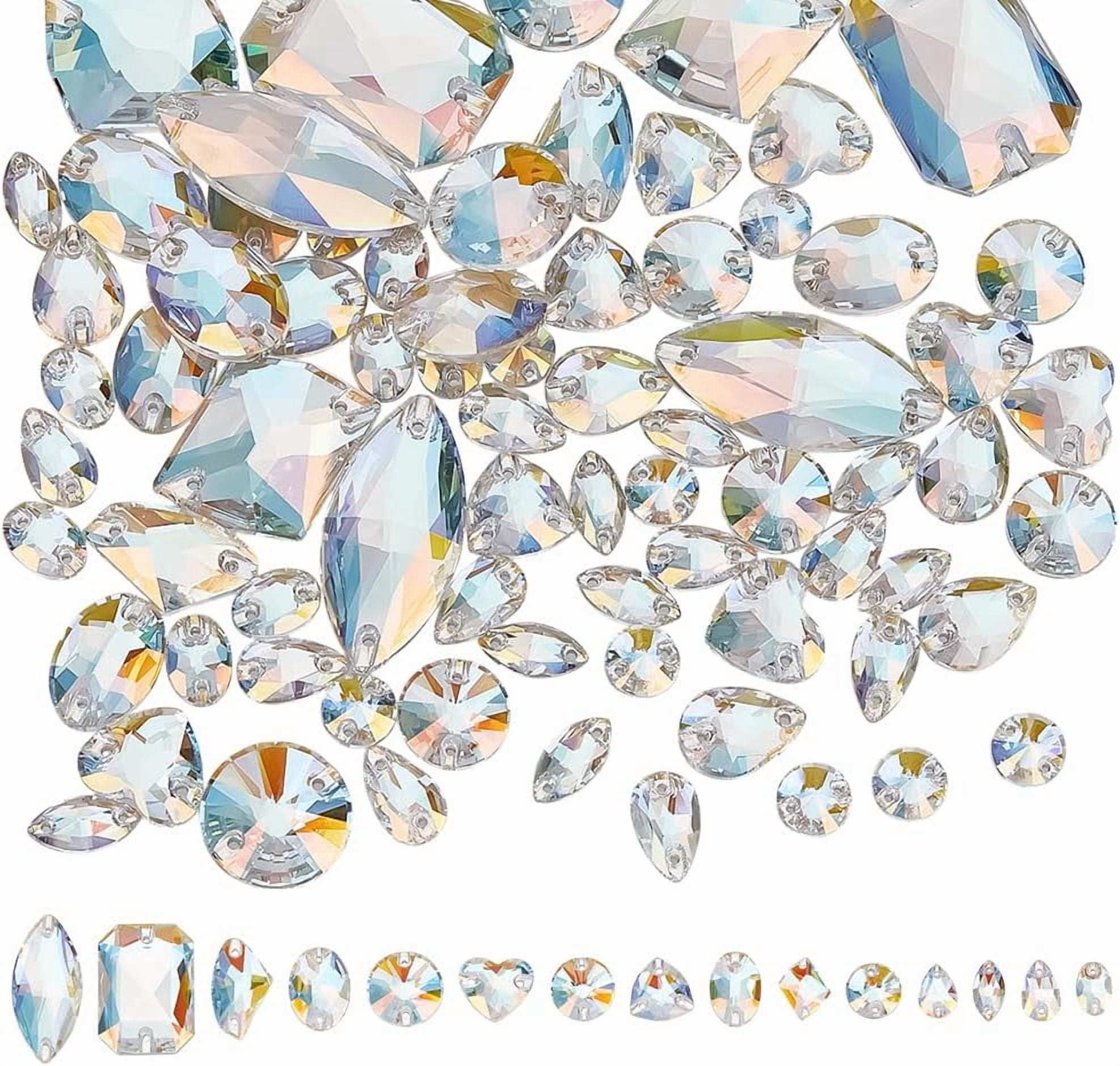 81Pcs 15 Styles Sew on Rhinestone Mixed Shapes K5 Glass Rhinestones 2 ...