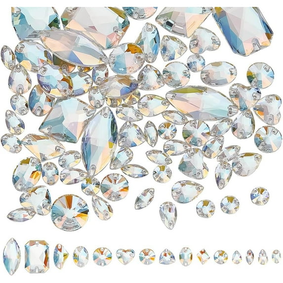 81Pcs 15 Styles Sew on Rhinestone Mixed Shapes K5 Glass Rhinestones 2 ...