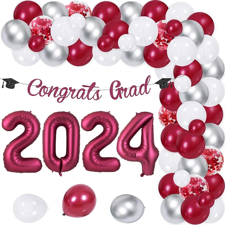 81Pcs Congrats Grad Decorations - Red Graduation Balloon Garland Arch ...