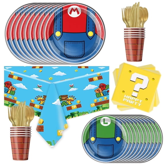 81Pcs Mario Party Tableware Set, Super Brother Party Decoration, Super ...