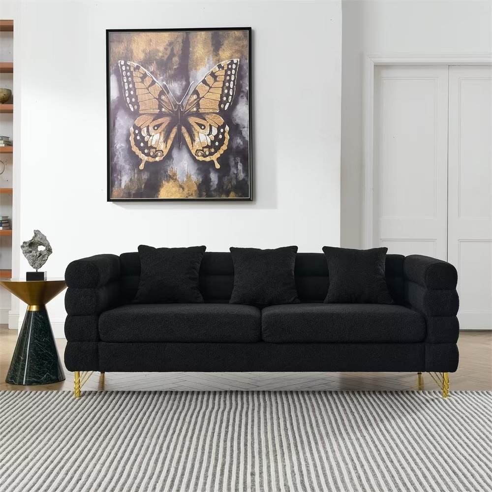 81inch Oversized Sectional Sofa, Modern Teddy Fabric Upholstered Couch ...