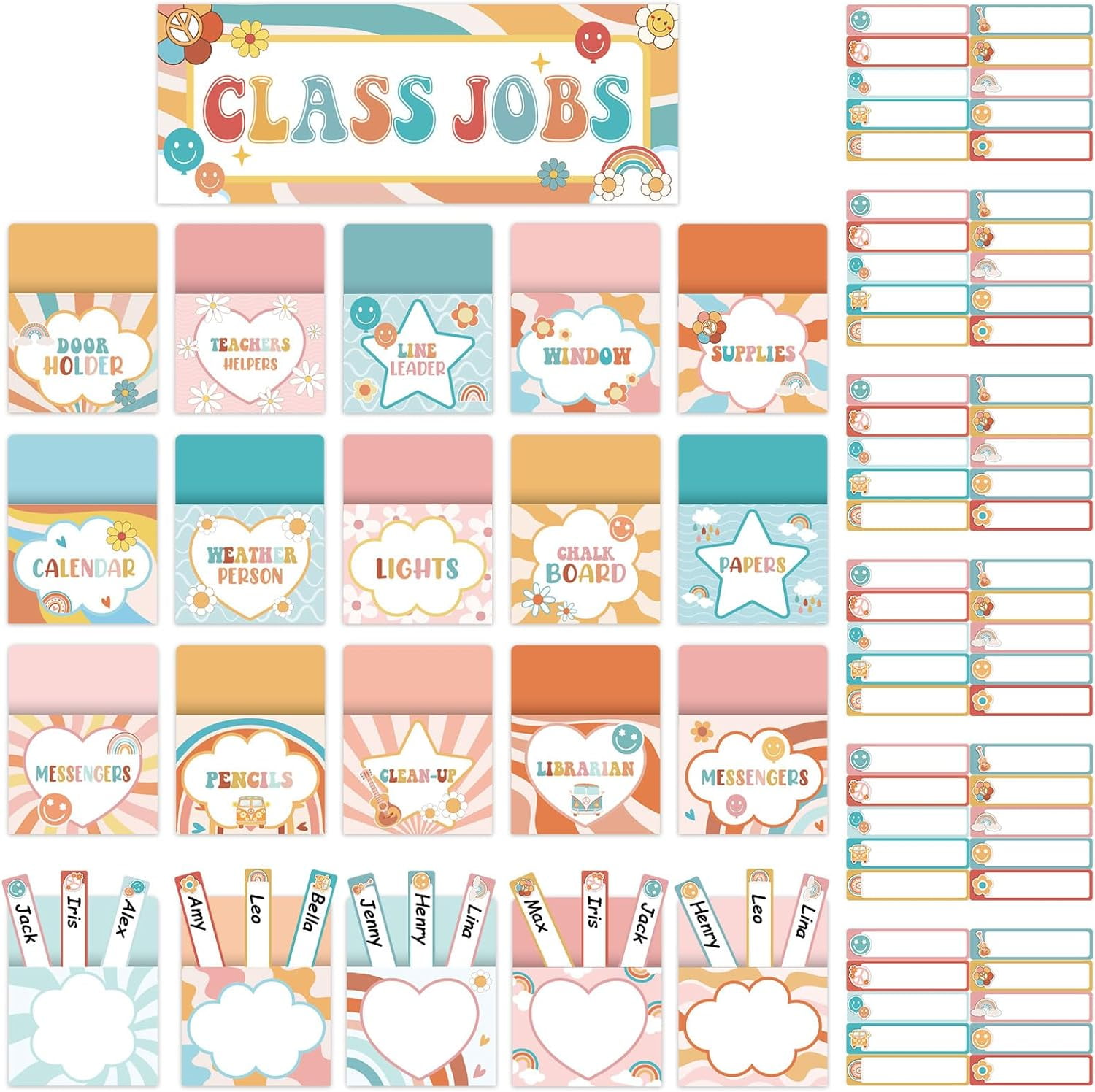 81pcs Groovy Class Jobs Bulletin Board Hippie Themed Classroom Jobs ...