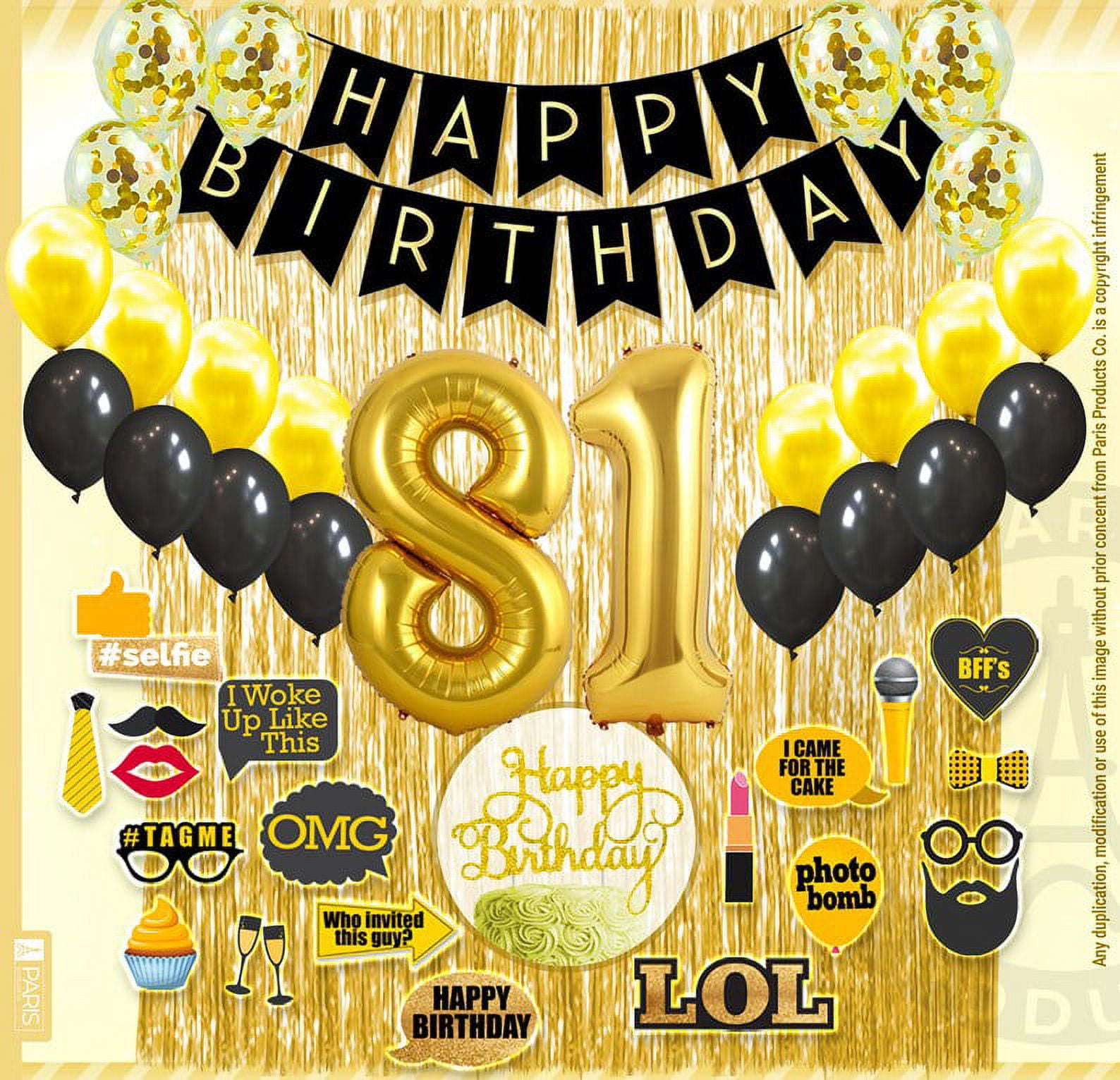 81st Birthday Decoration Black and Gold for Boy & Girl, 81st Cake ...