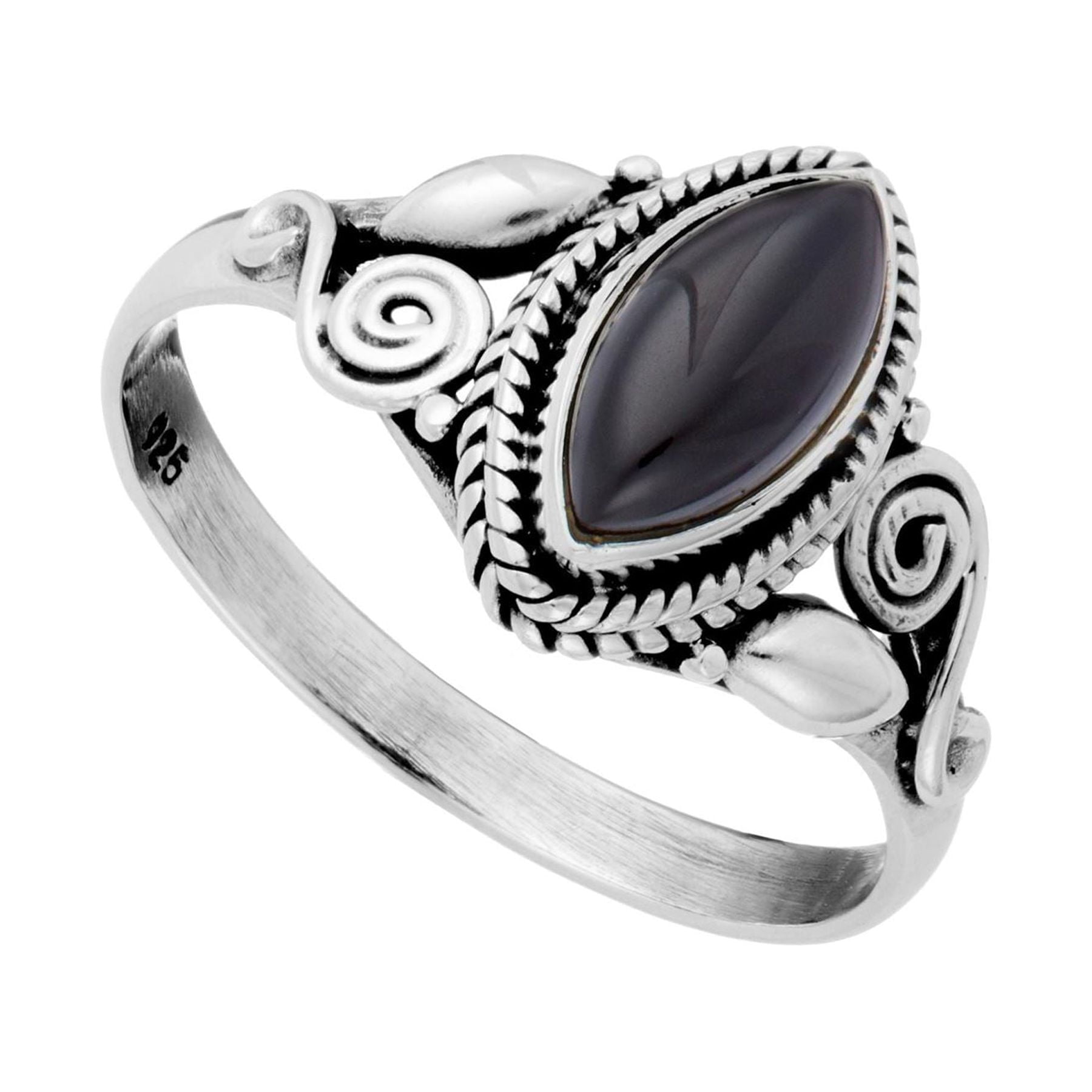81stgeneration 925 Sterling Silver Onyx Marquise Crystal Ring - Vintage ...
