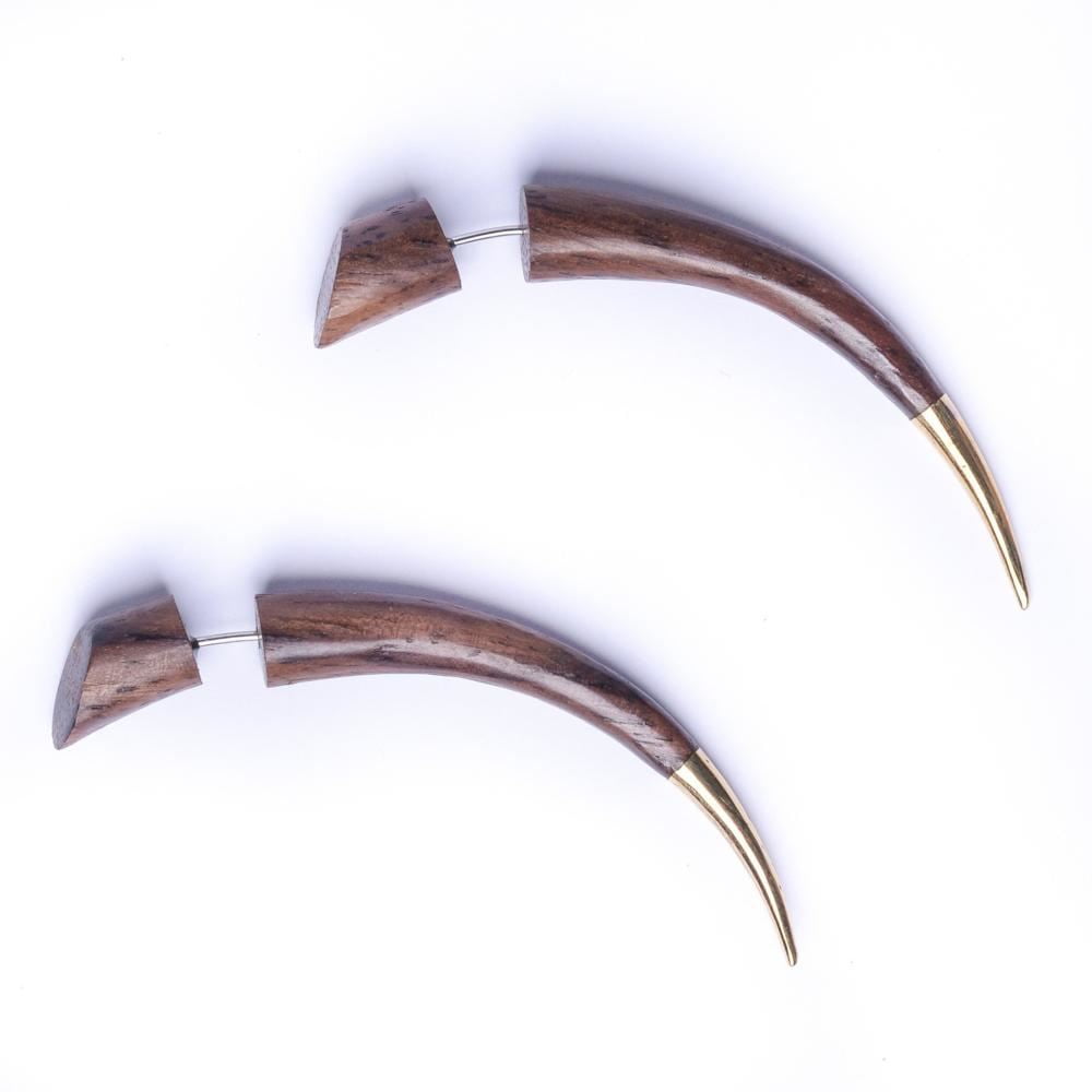 81stgeneration Brown Sono Wood Curved Spike Fake Taper Earrings with ...