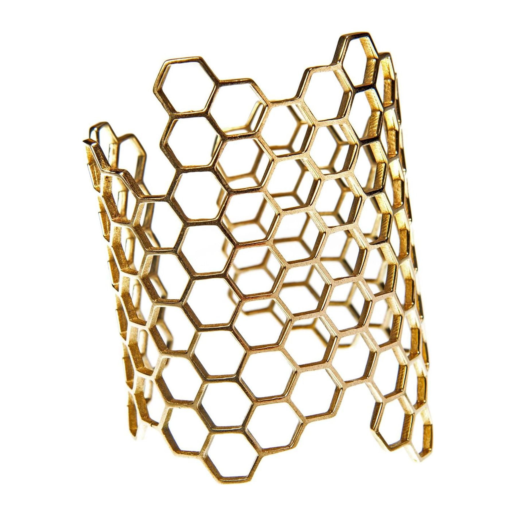 81stgeneration Women's Gold Tone Brass Wide Honeycomb Warrior Cuff ...