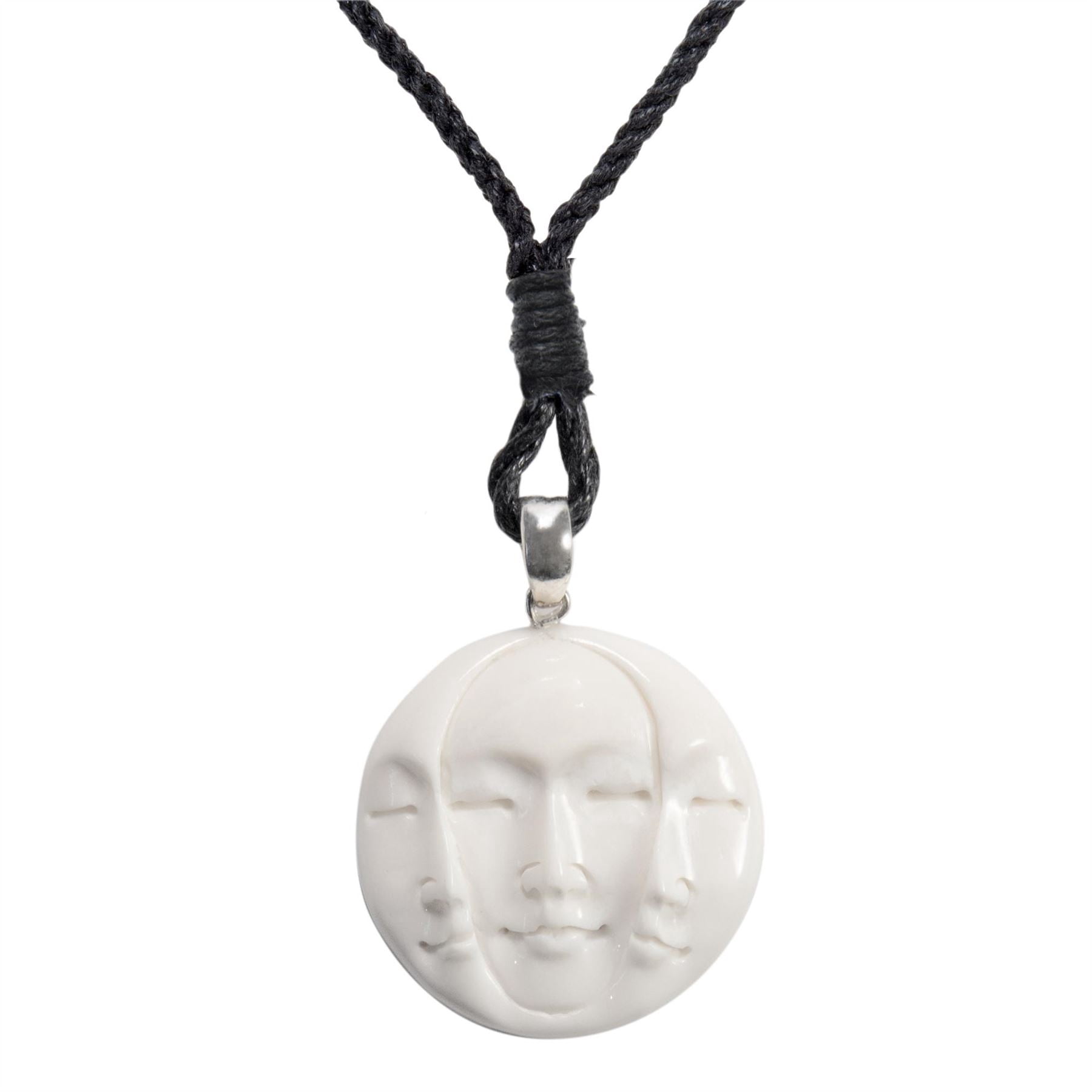 81stgeneration Women's Men's Hand Carved Bone Three Face Triple Moon ...