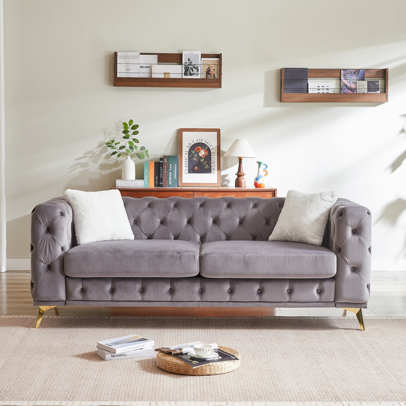 82.5" Chesterfield Loveseat Sofa, Comfy Velvet Cloud Couch with Tufted ...