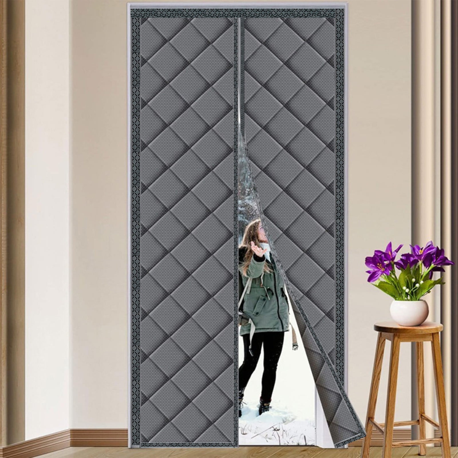 82.6 Inch Insulated Door Curtain,Magnetic Thermal Cover For Winter ...