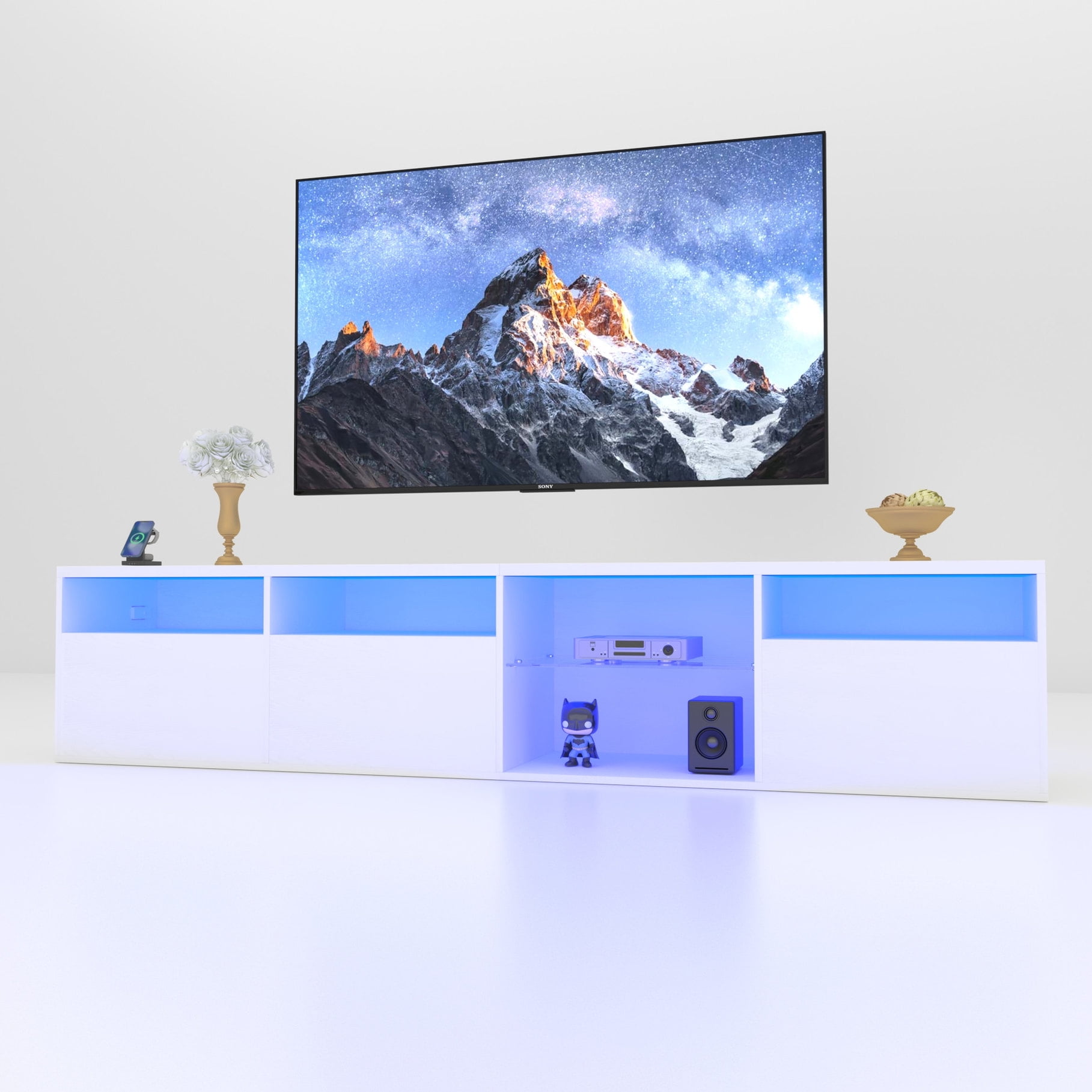 82.6-Inch TV Console with Full RGB Color Selection, 2 AC & 2 USB Ports ...