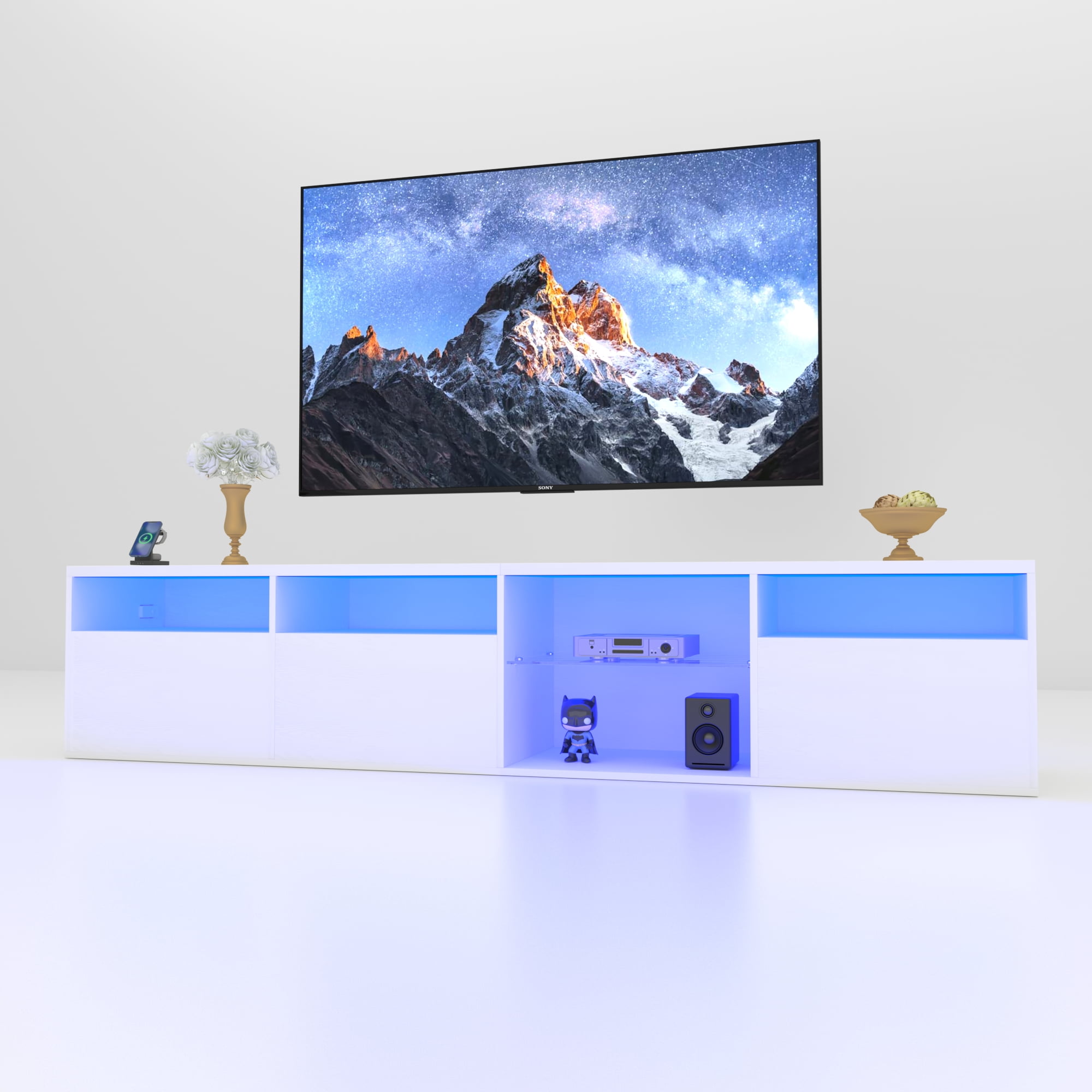 82.6 Inch TV Console with LED Lights, Modern Entertainment Center with ...