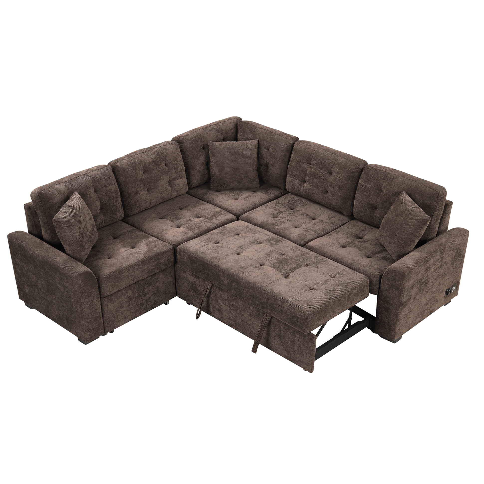 82.6" L-shape Sofa Bed,Pull-out Sleeper Sofa with Wheels,USB Ports and ...