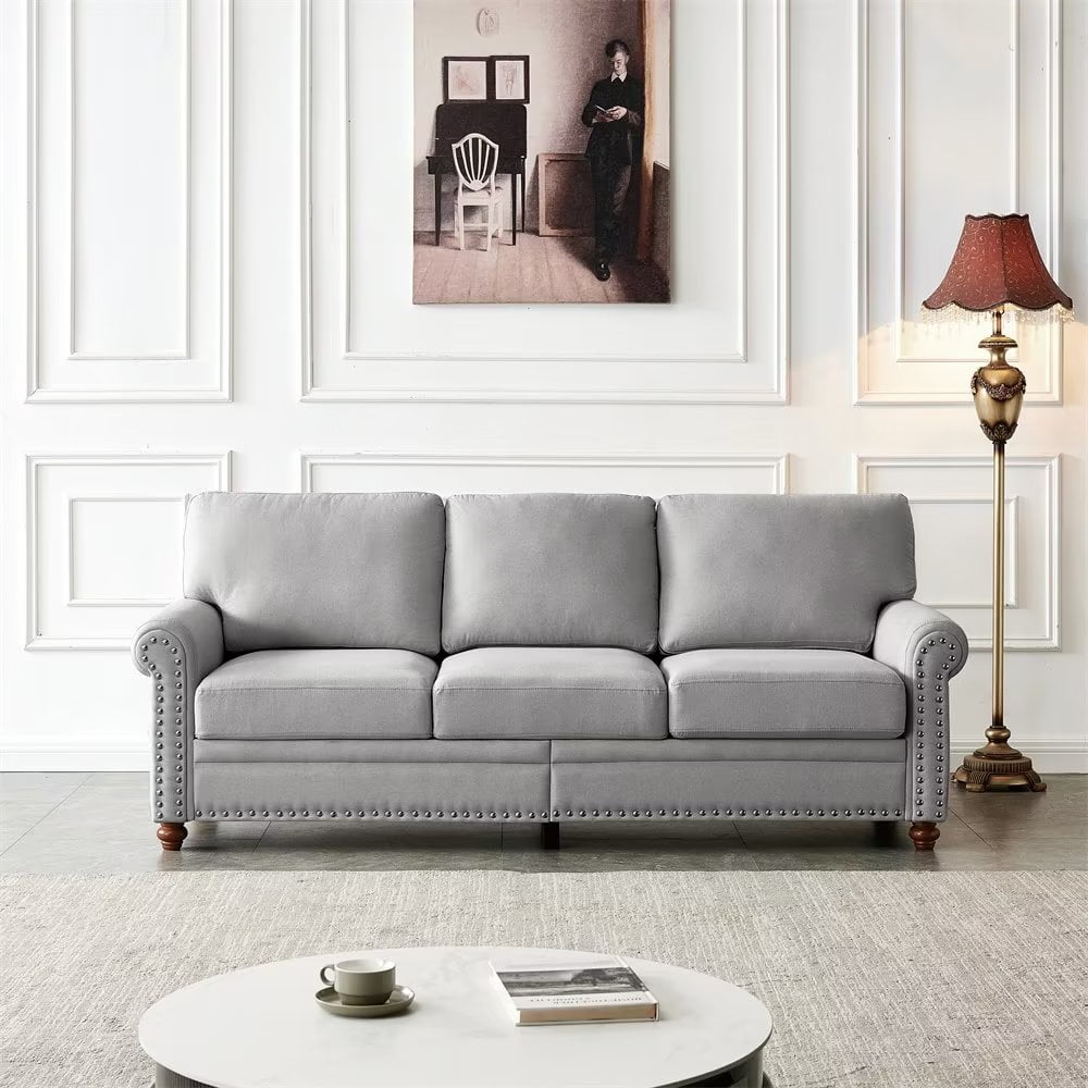 82.68inch Sofa, Modern Upholstered Couch with Silver Nailheads, Living ...