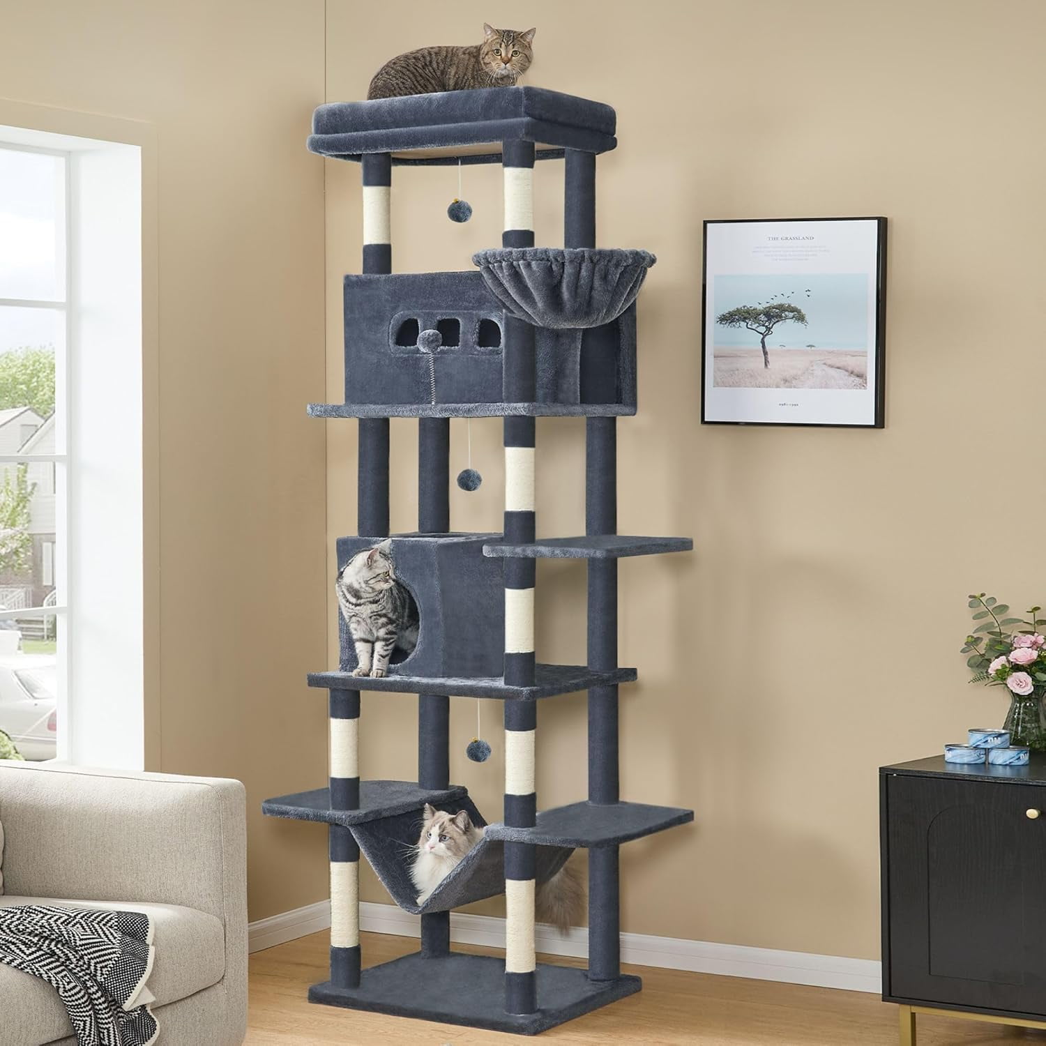 82.7-Inch Cat Tree Tower for Indoor Cats, Multi-Level Cat House with ...
