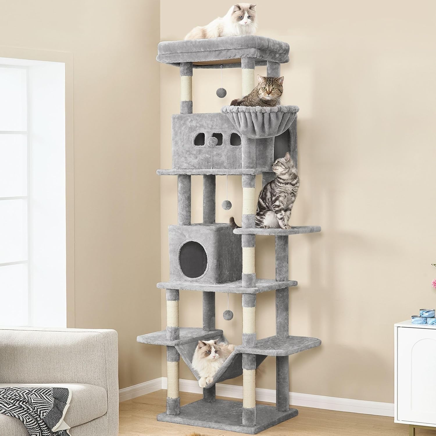 82.7-Inch Cat Tree Tower for Indoor Cats, Multi-Level Cat House with ...