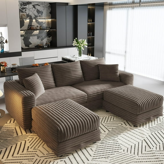 82.7'' Oversized Corduroy Couch, Modular Sectional Sofa with 2 Ottomans ...
