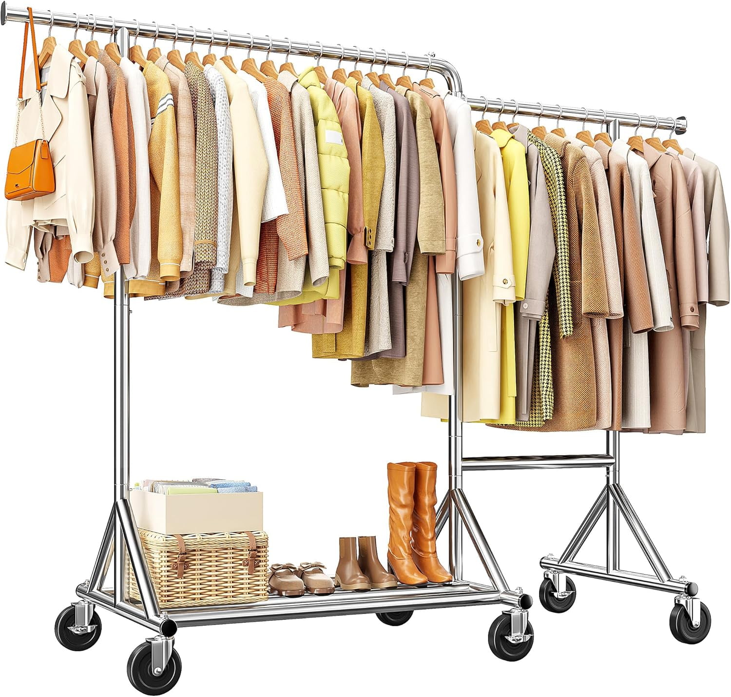 82.7" W Clothing Rack Load 500LBS, Heavy Duty Clothes Racks with Wheels ...