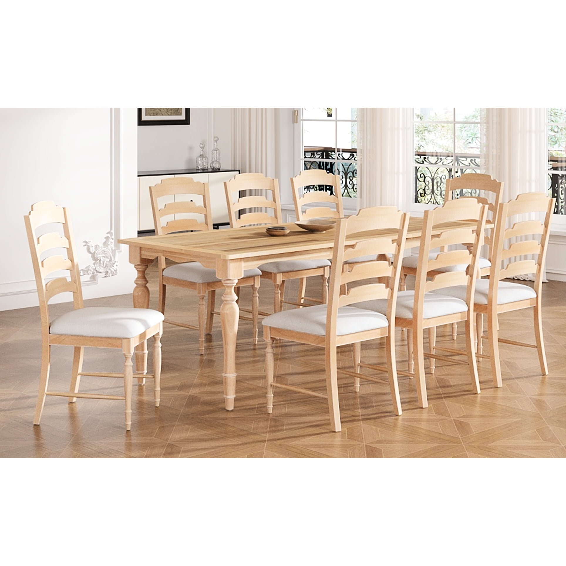 82.7inch Extendable Dining Table And 8 Chair , Vintage Inspired, Solid ...