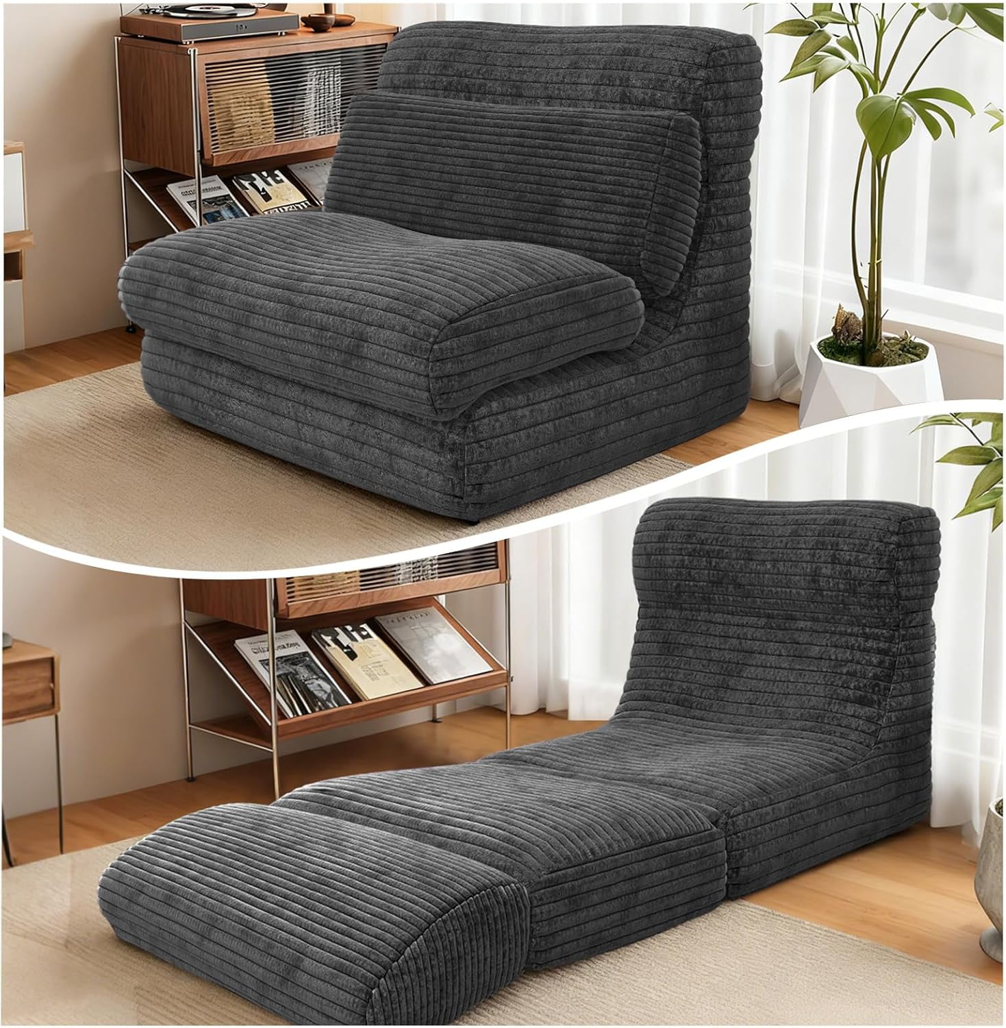 82” Boneless Couch Folding Futon Sofa Bed, Convertible Chaise Lounge ...