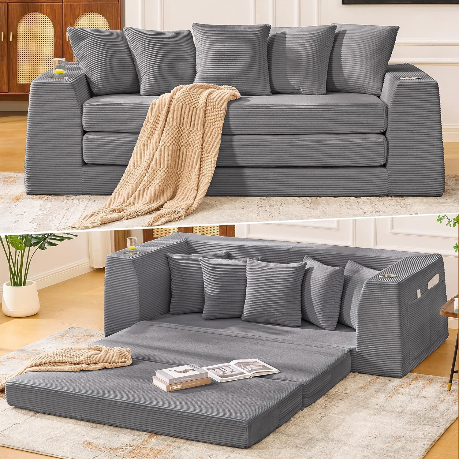 82'' Boneless Loveseat Sleeper Sofa, Convertible Sofa Bed with Side ...