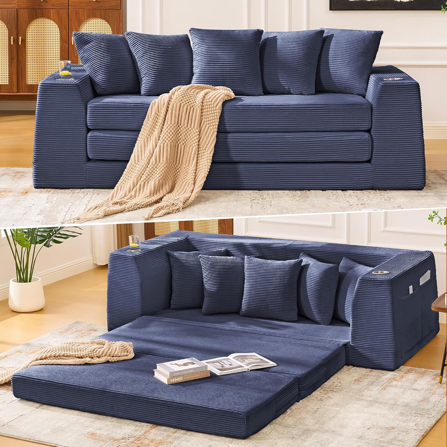 82'' Boneless Loveseat Sleeper Sofa, Convertible Sofa Bed with Side ...