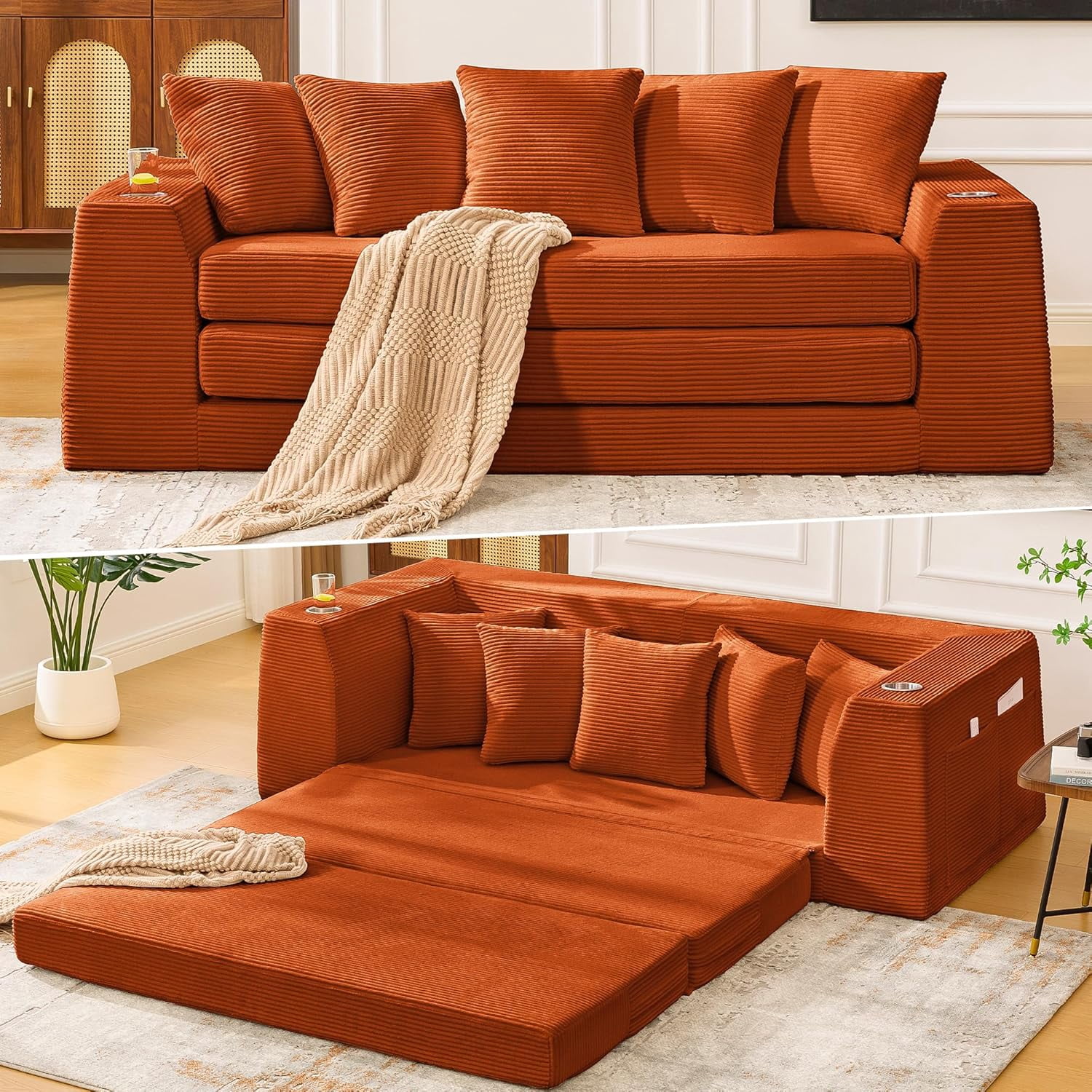 82'' Boneless Loveseat Sleeper Sofa, Convertible Sofa Bed with Side ...