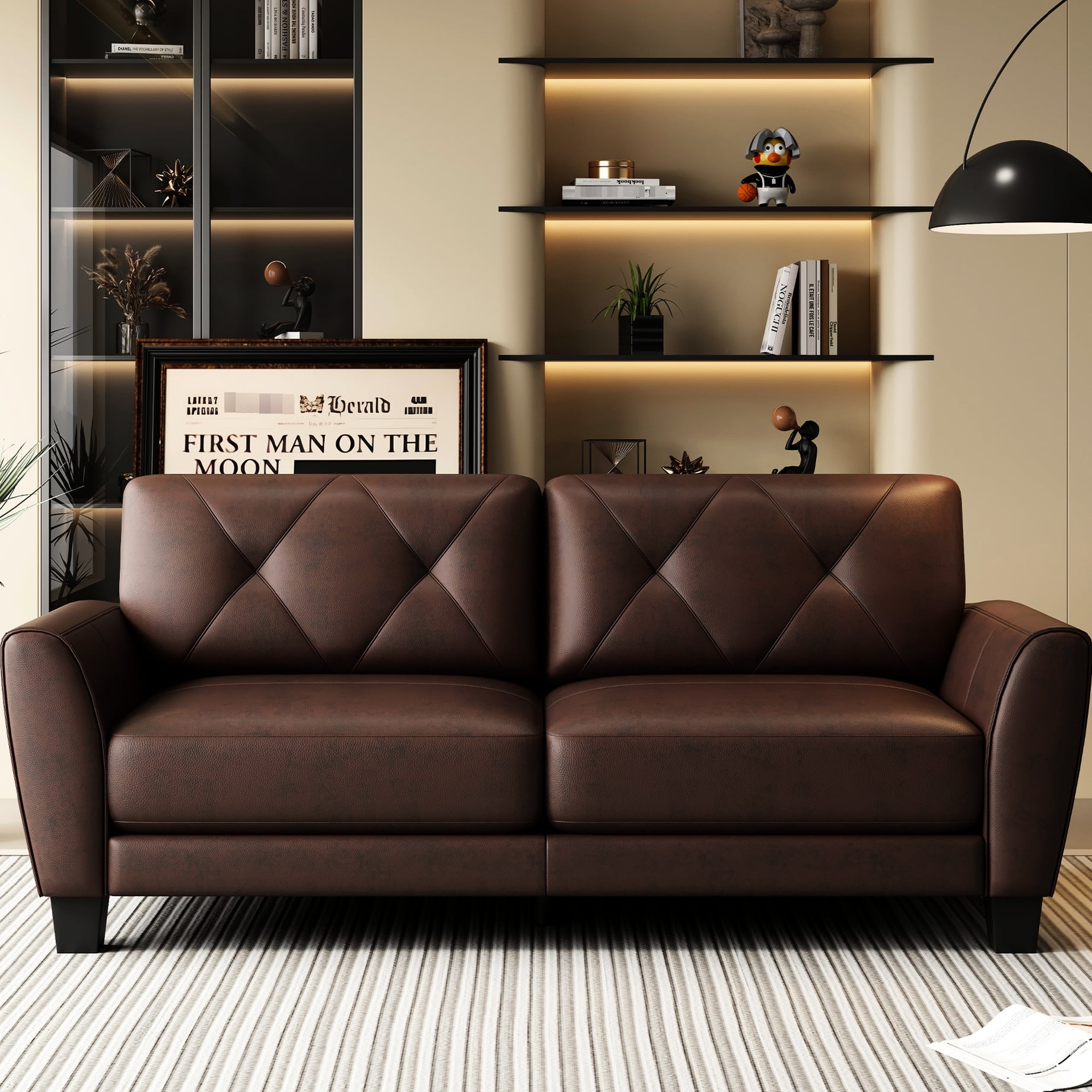 82" Brown Leather 2-Seat Sofa / Clean Lines, Comfortable Seating ...