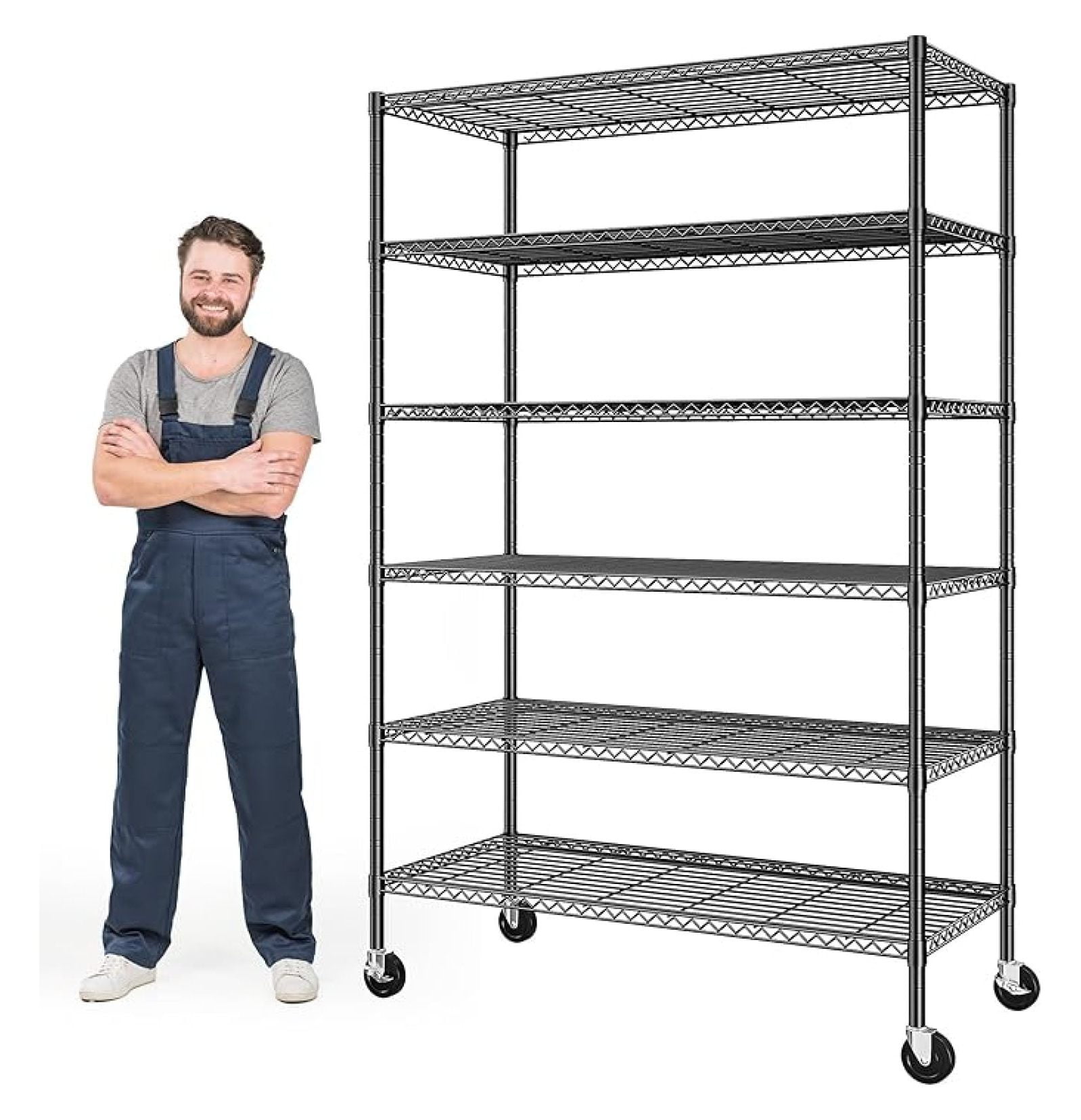 82" H X45 W X18 D Storage Shelves with Wheels, 6 Tier Wire Shelving ...