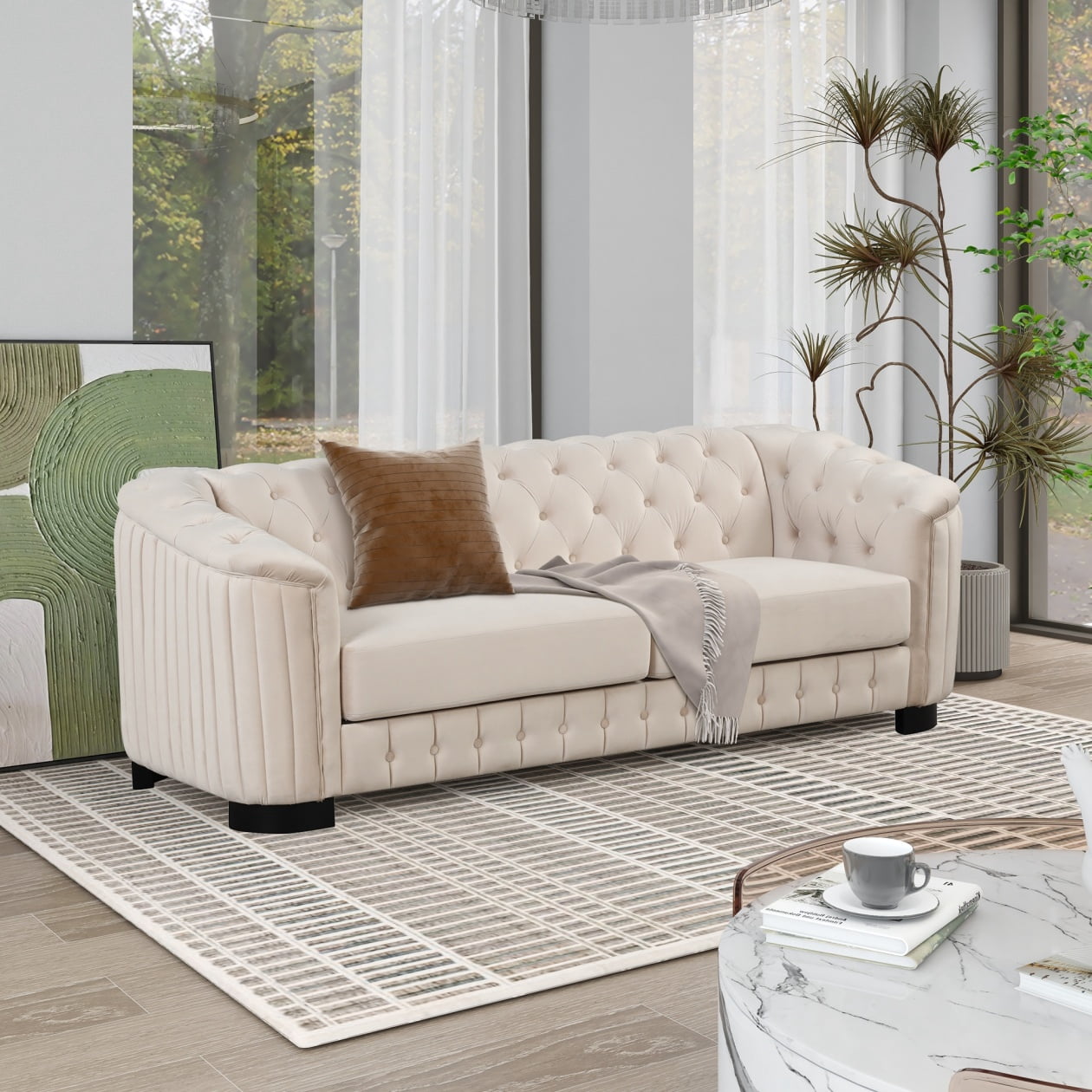 82 Inch 3 Seater Accent Sofa, Modern Velvet Upholstered Sofa with ...