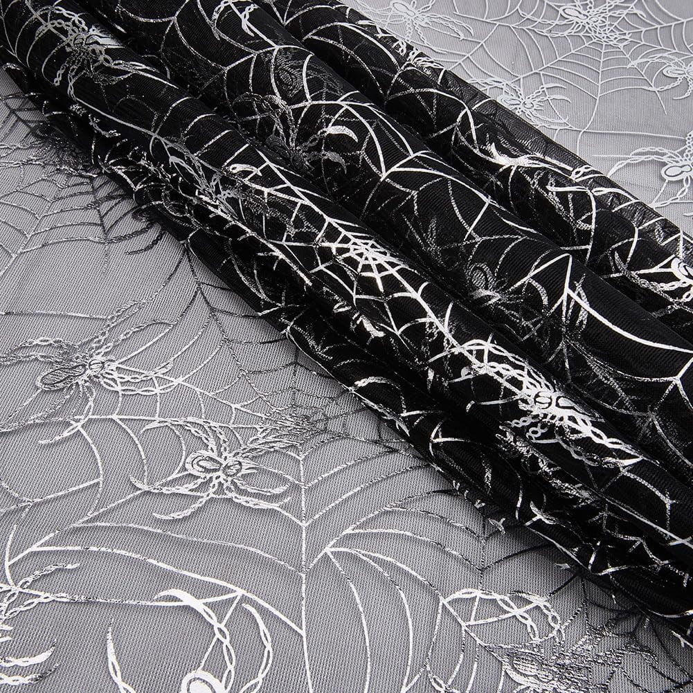 82 Inch Black Glitter Silver Spider Web Fabric Soft Breathable Gothic ...