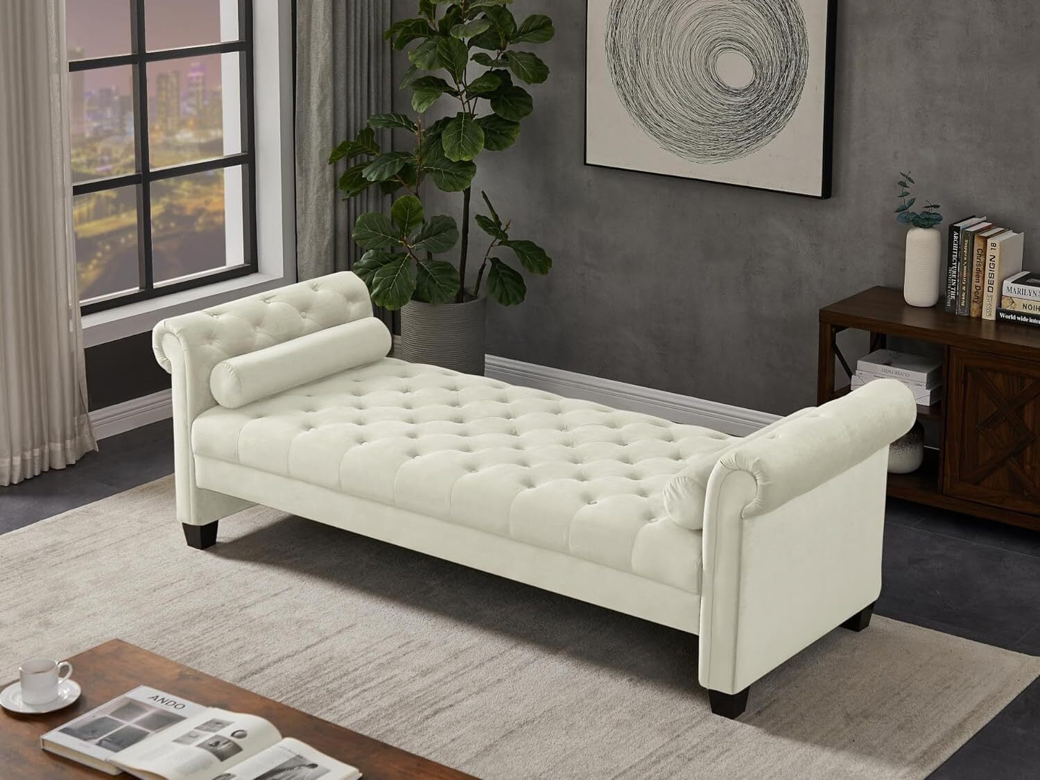 82 Inch End of Bed Bench with 2 Pillows Rolled Armed Ottoman Bench ...