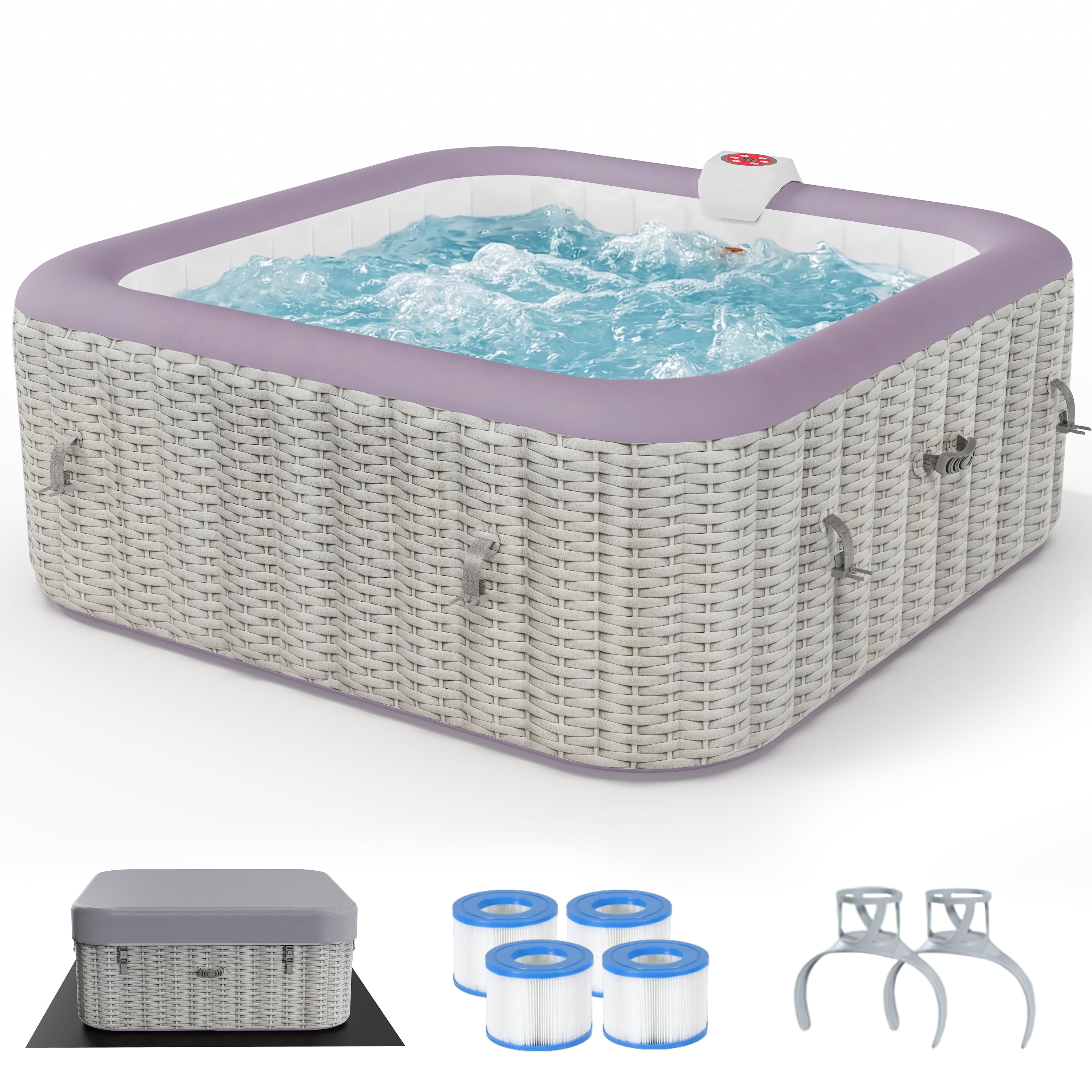 Segmart Inflatable Hot Tub for 4-6 People, Portable Outdoor Spa w/Built ...