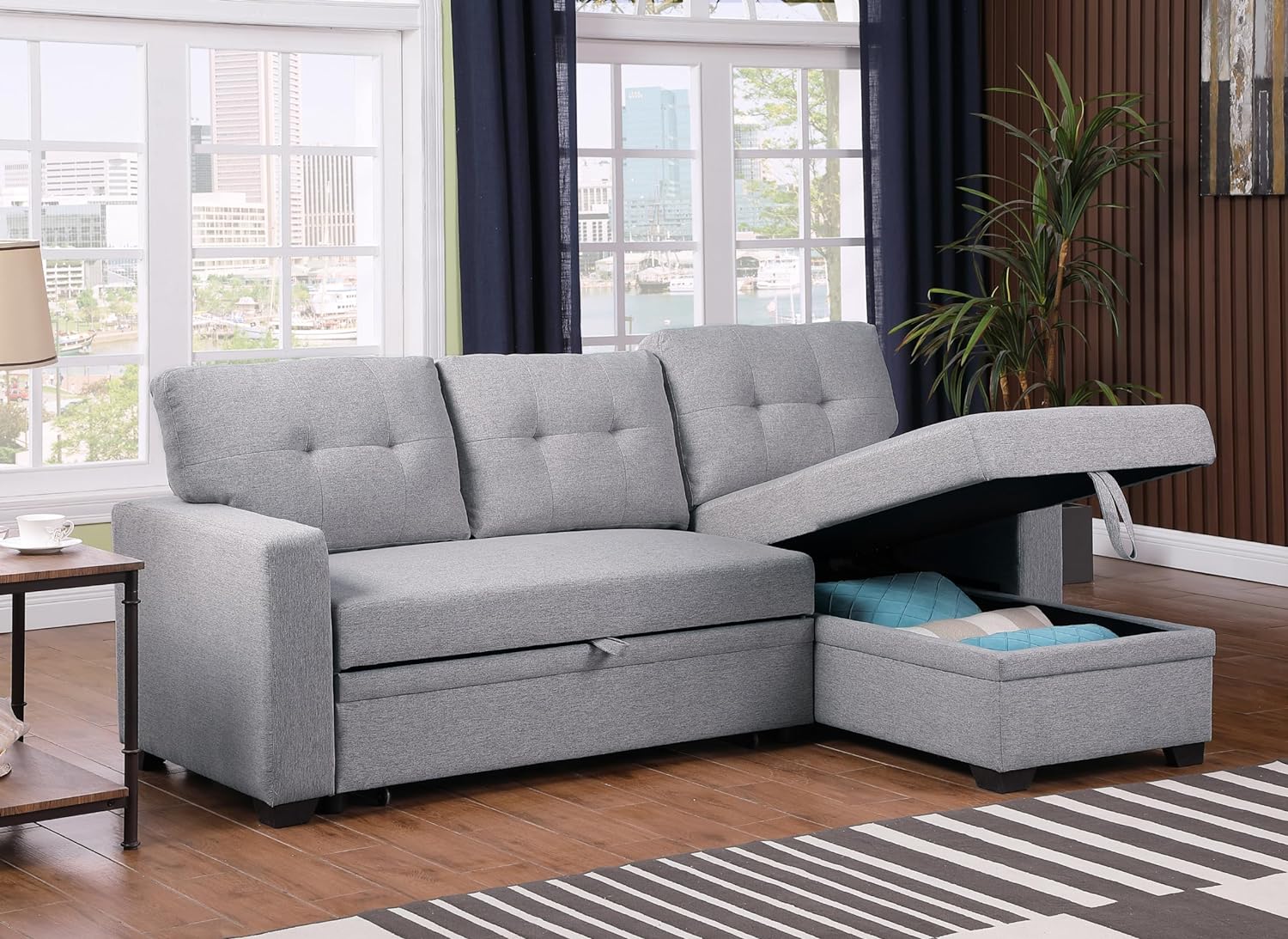 Walmart 82" L-Shape Linen Upholstered Convertible Sleeper Sofa with ...
