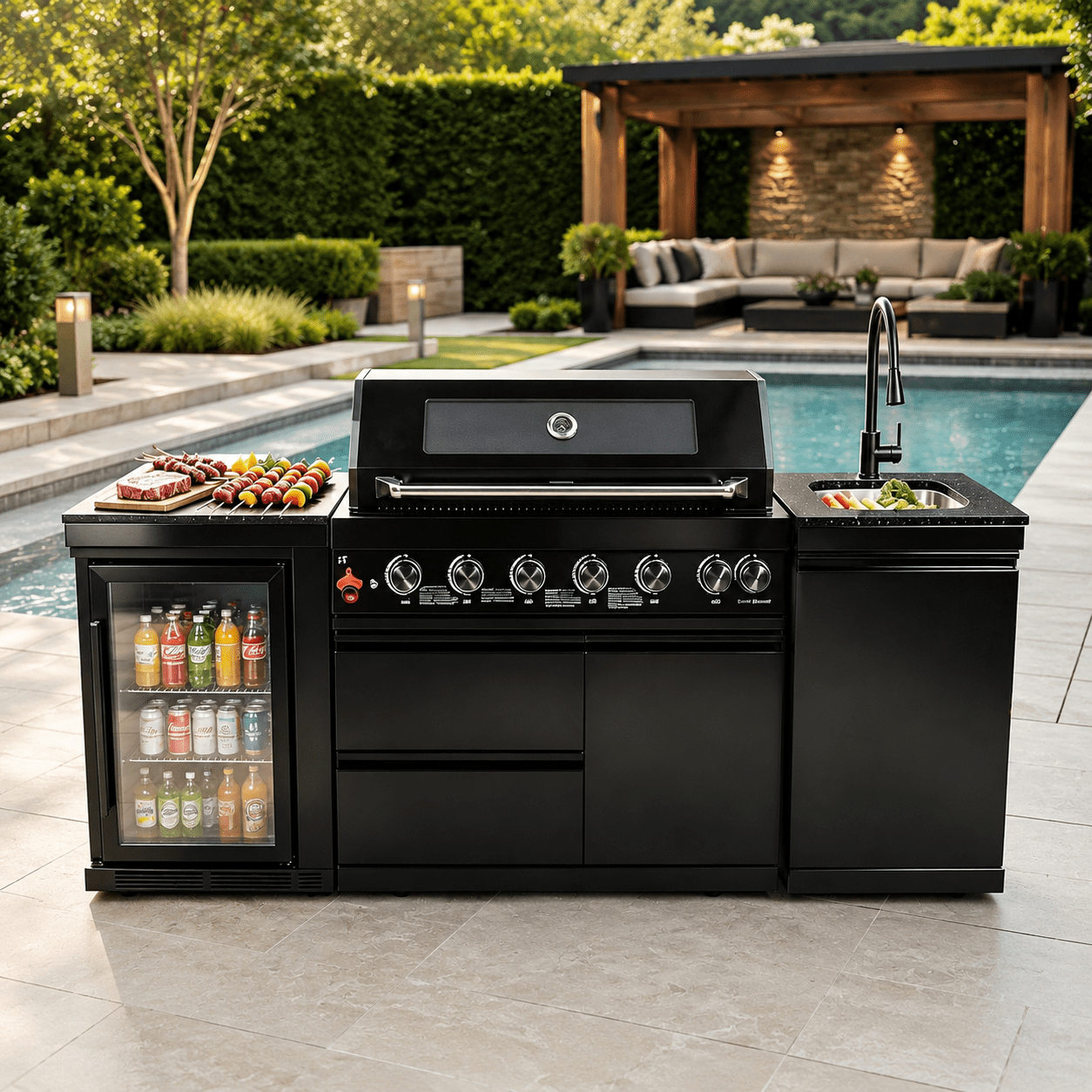 82" Modular Outdoor Kitchen Island Propane Gas Grill with Refrigerator ...
