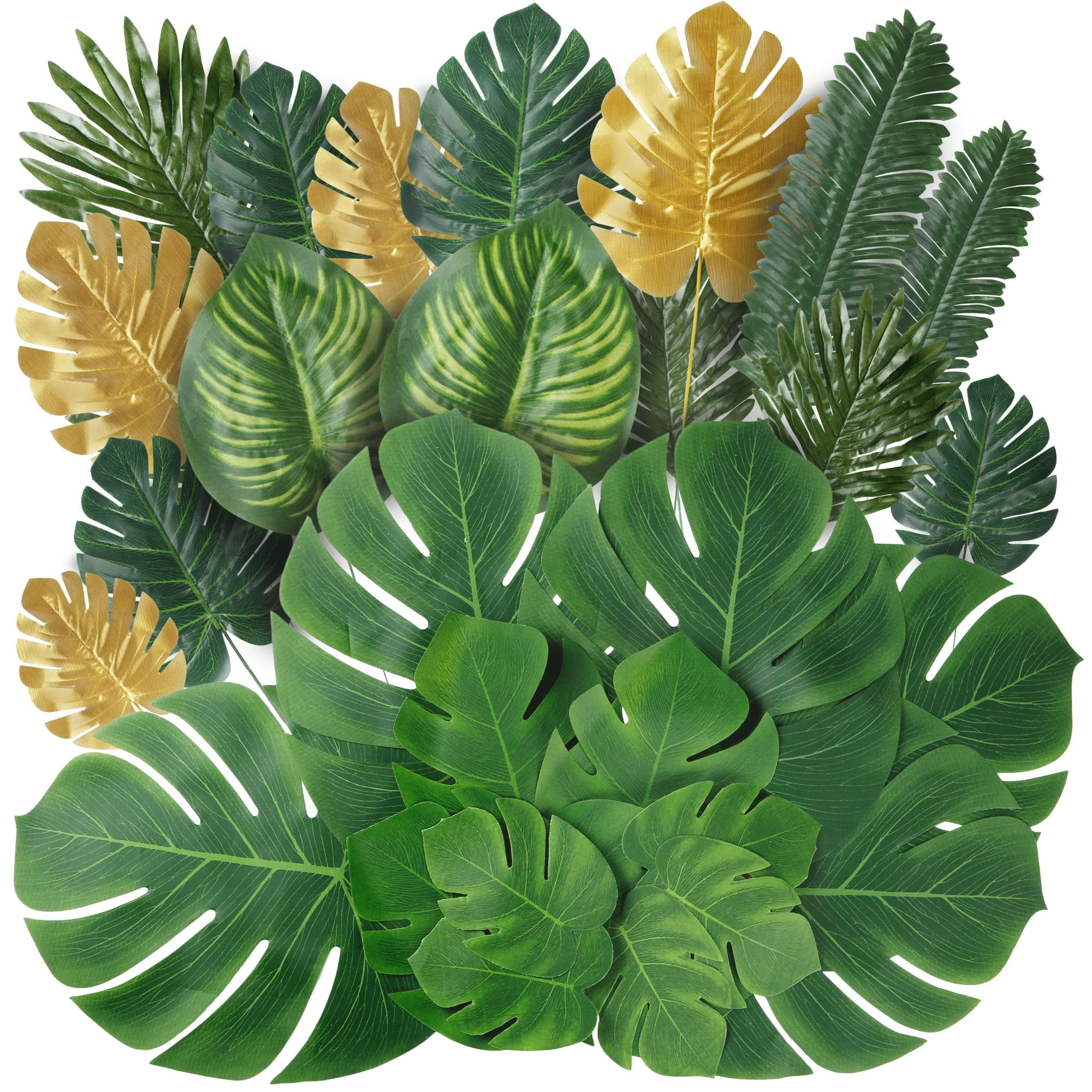 82 Pcs Artificial Tropical Leaves Set, Monstera Palm Leaves with Stems ...