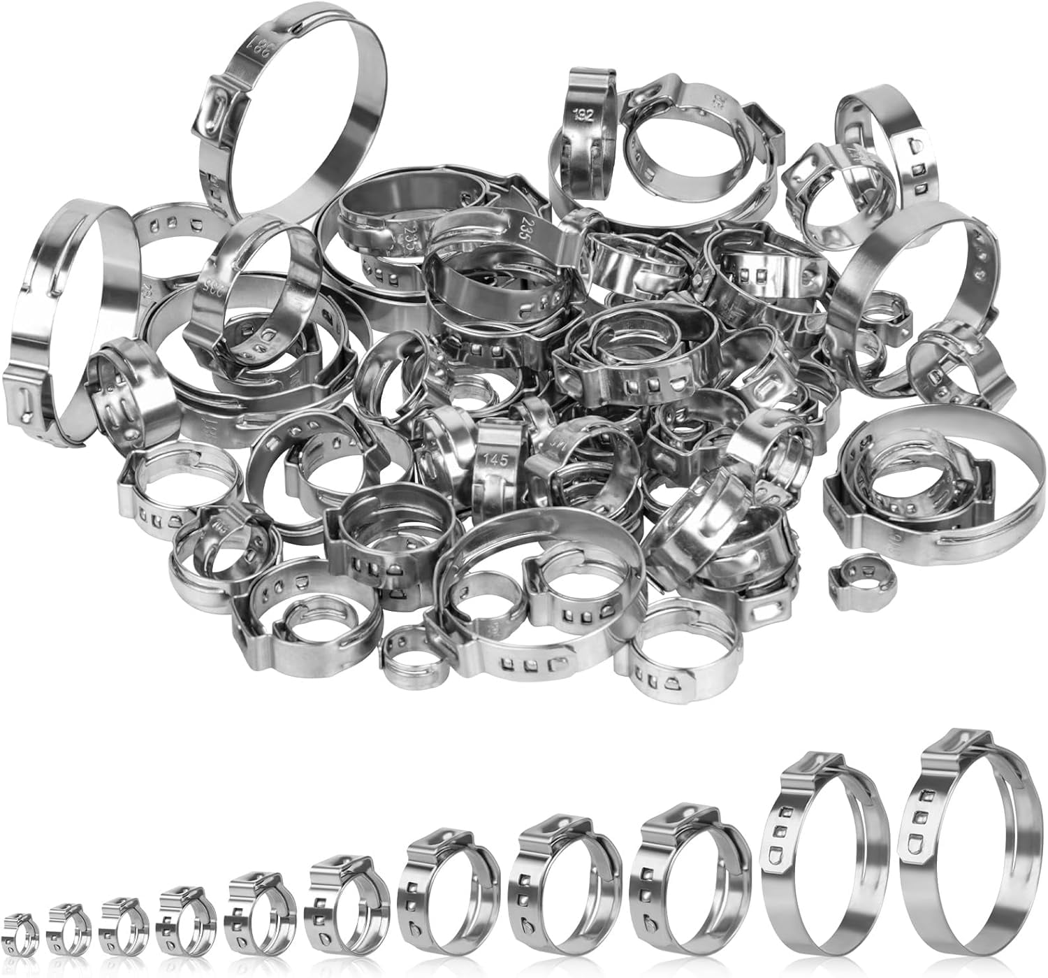 82 Pcs Single Ear Hose Clamps, 11 Sizes 5.8-38.1mm 304 Stainless Steel ...