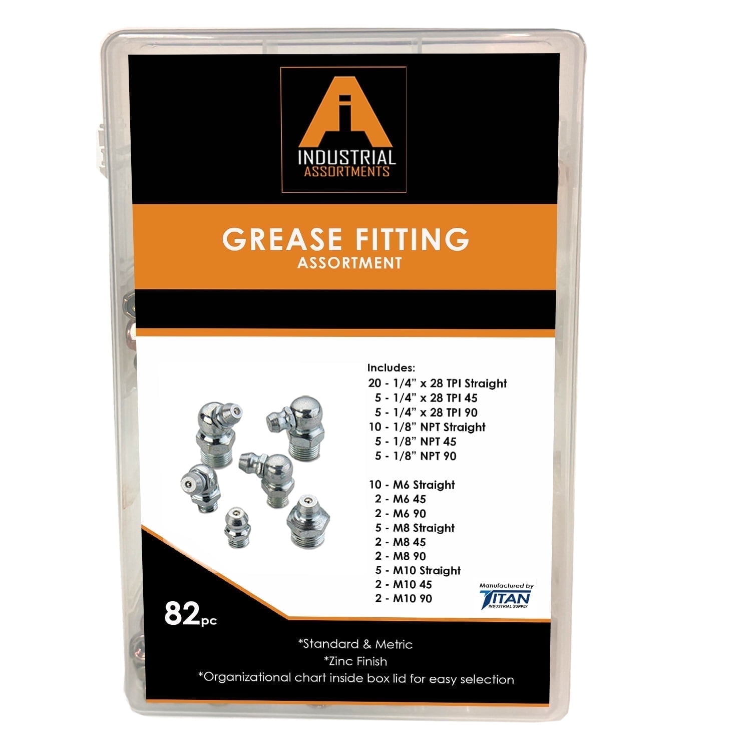 Titan Industrial Supply 82-Piece Grease Fitting Assortment, SAE ...
