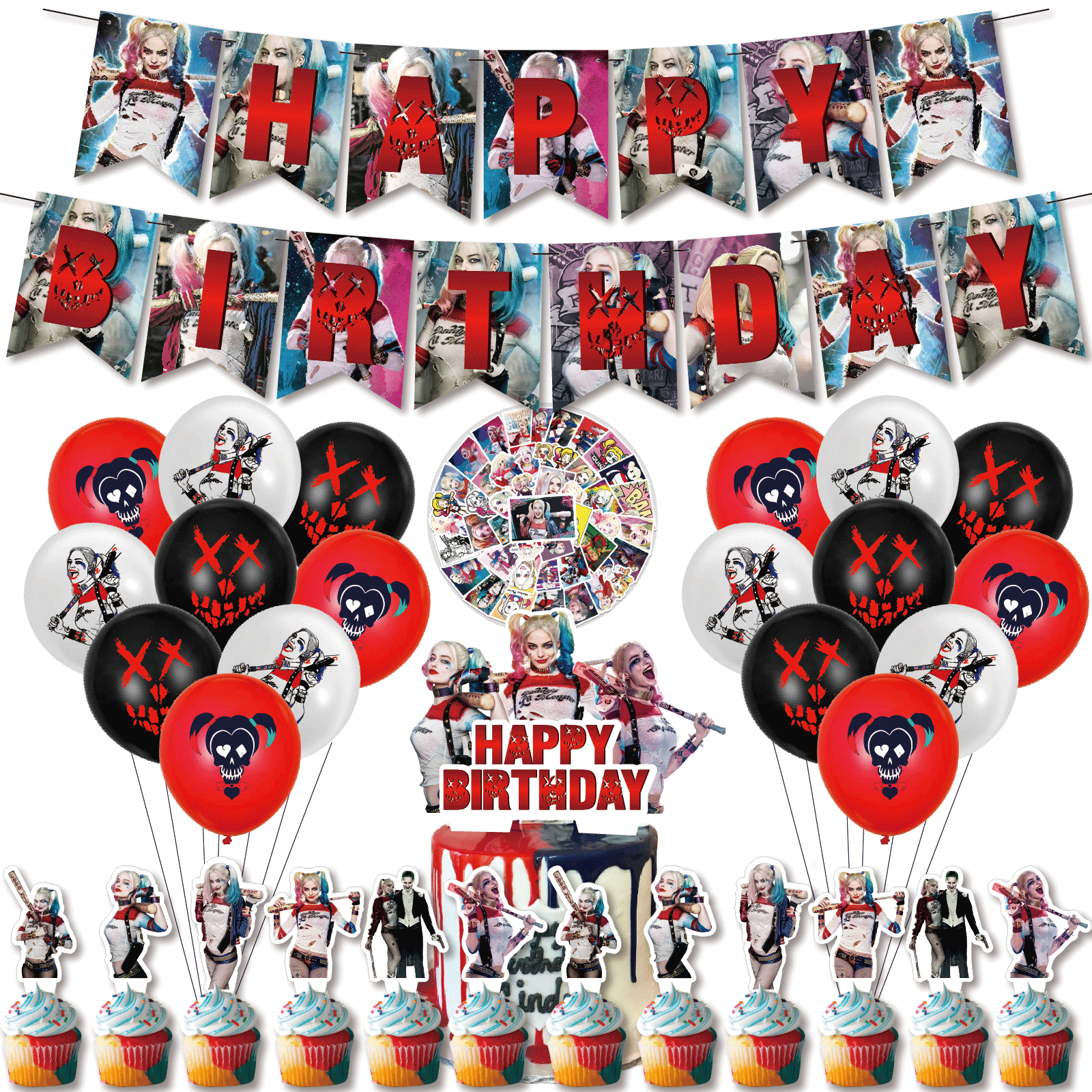 82-Piece For Harley Quinn Cartoon-Themed Birthday Party Decoration Set ...