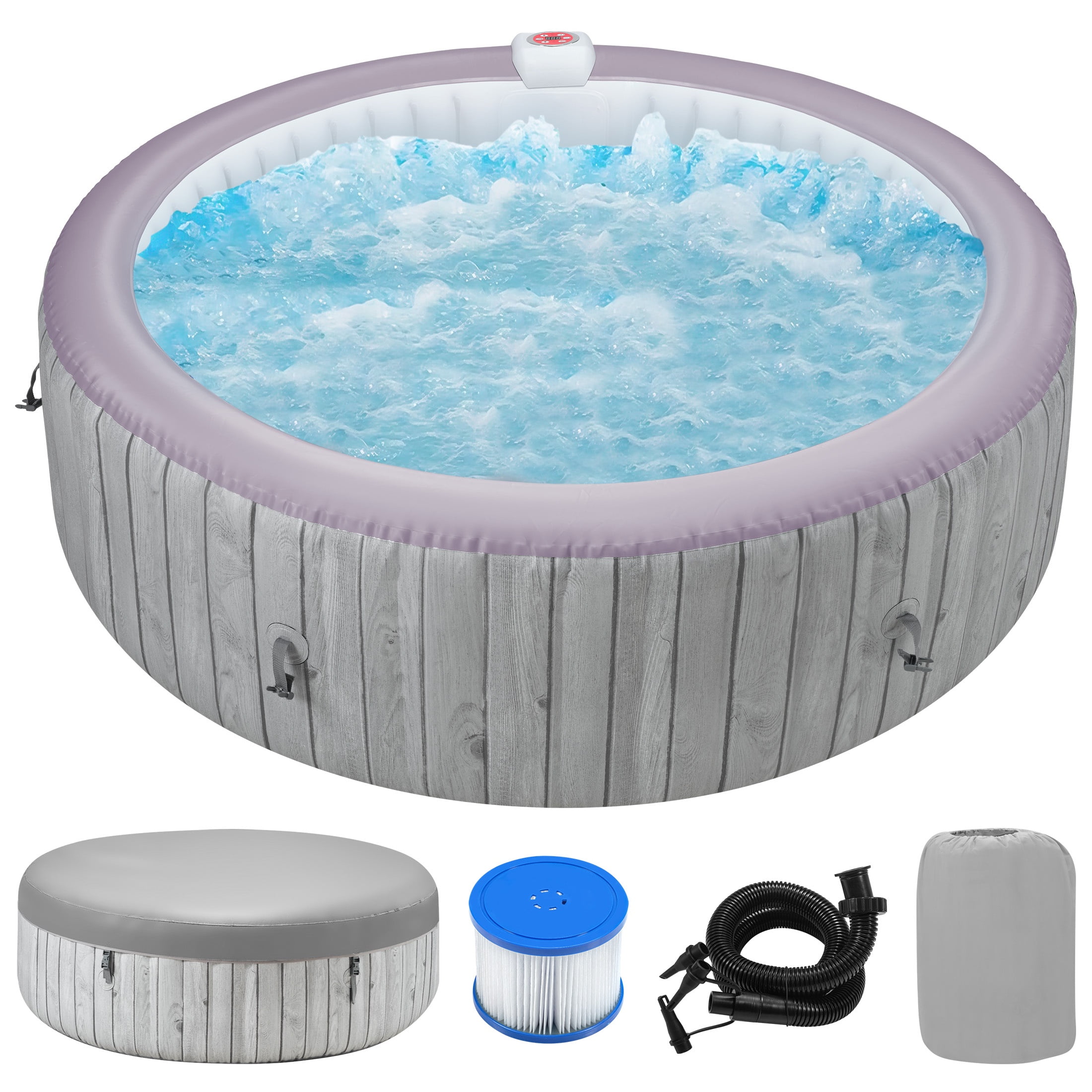 82" Round Inflatable Hot Tub, 4-6 Person Portable Outdoor Spa Hot Tub with Cover, Control Panel ...