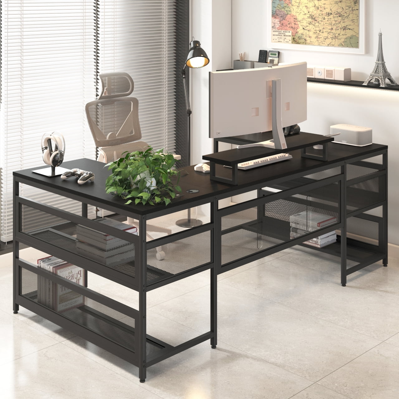 82" U Shaped Computer Desk, Reversible Home Office Desk with Power ...