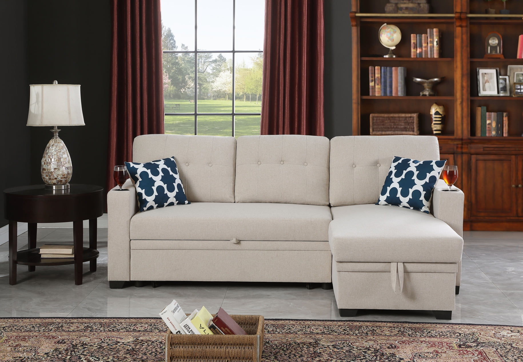82"Width L-Shape Convertible Sleeper Sectional Sofa with Storage Chaise ...