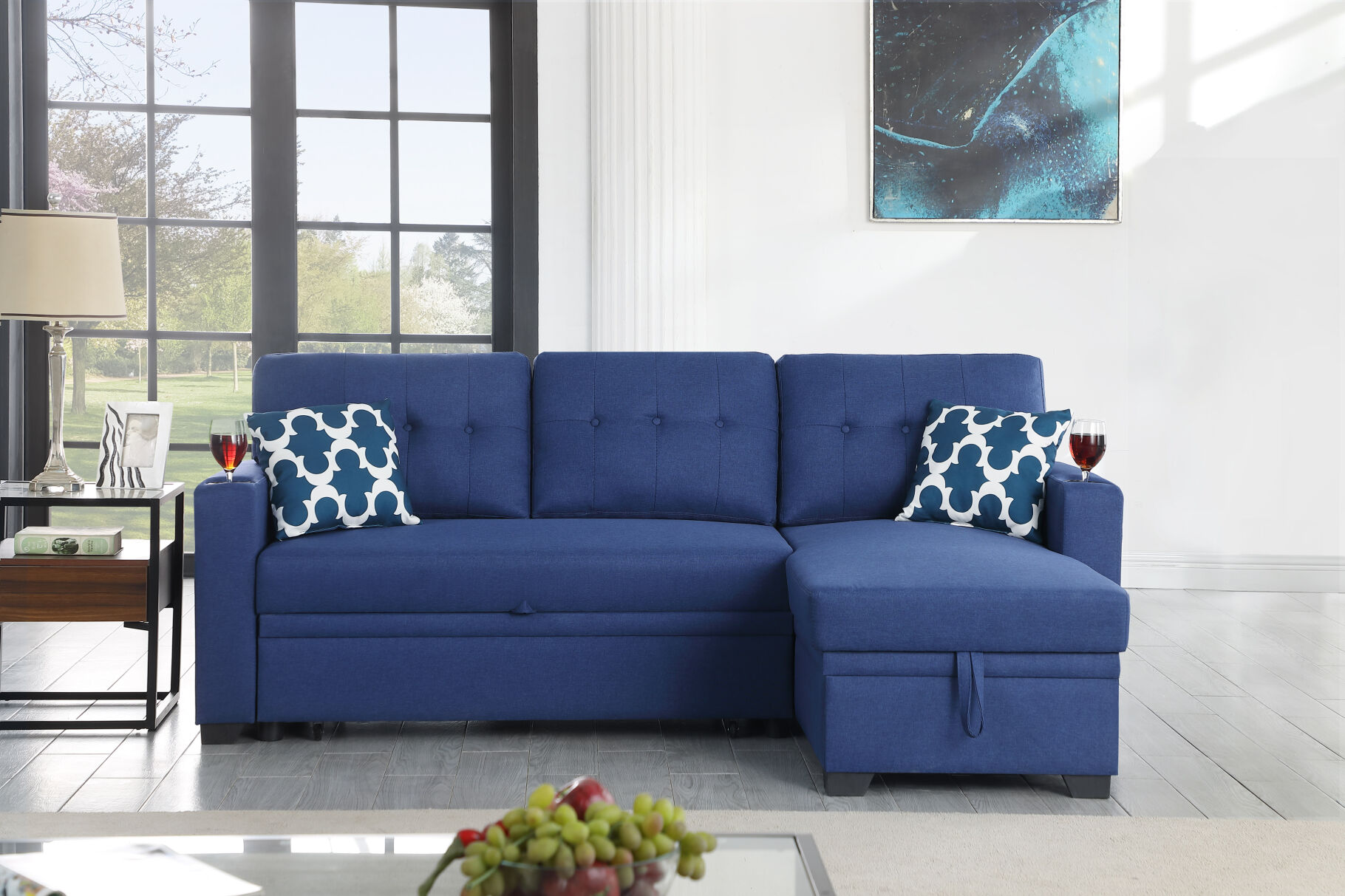82" Width Sectional with Storage Chaise,Sleeper Sofa Couch with Pullout ...