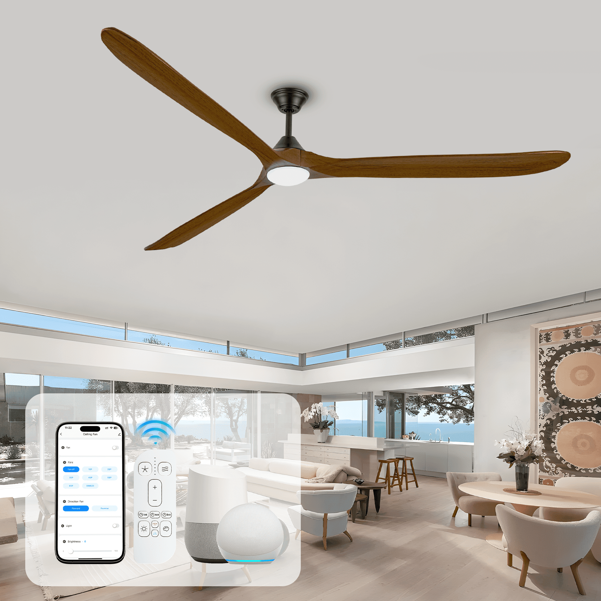 82 inch Smart Ceiling Fan with Alexa/App Remote Contorl, 3 Blades Large ...