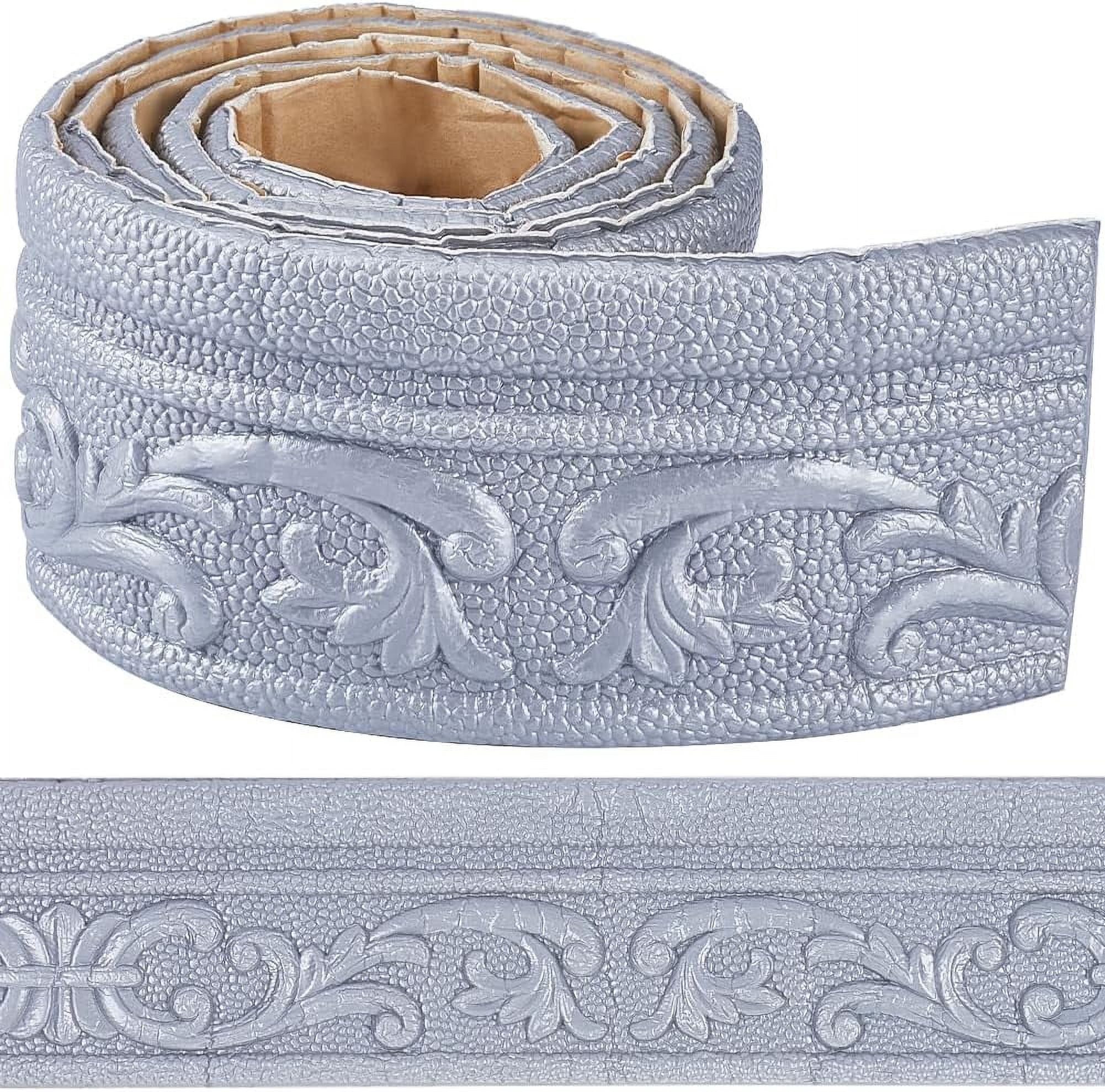 82 x 3 Crown Molding Peel and Stick 3D Flexible Foam Wall Trim Silver ...