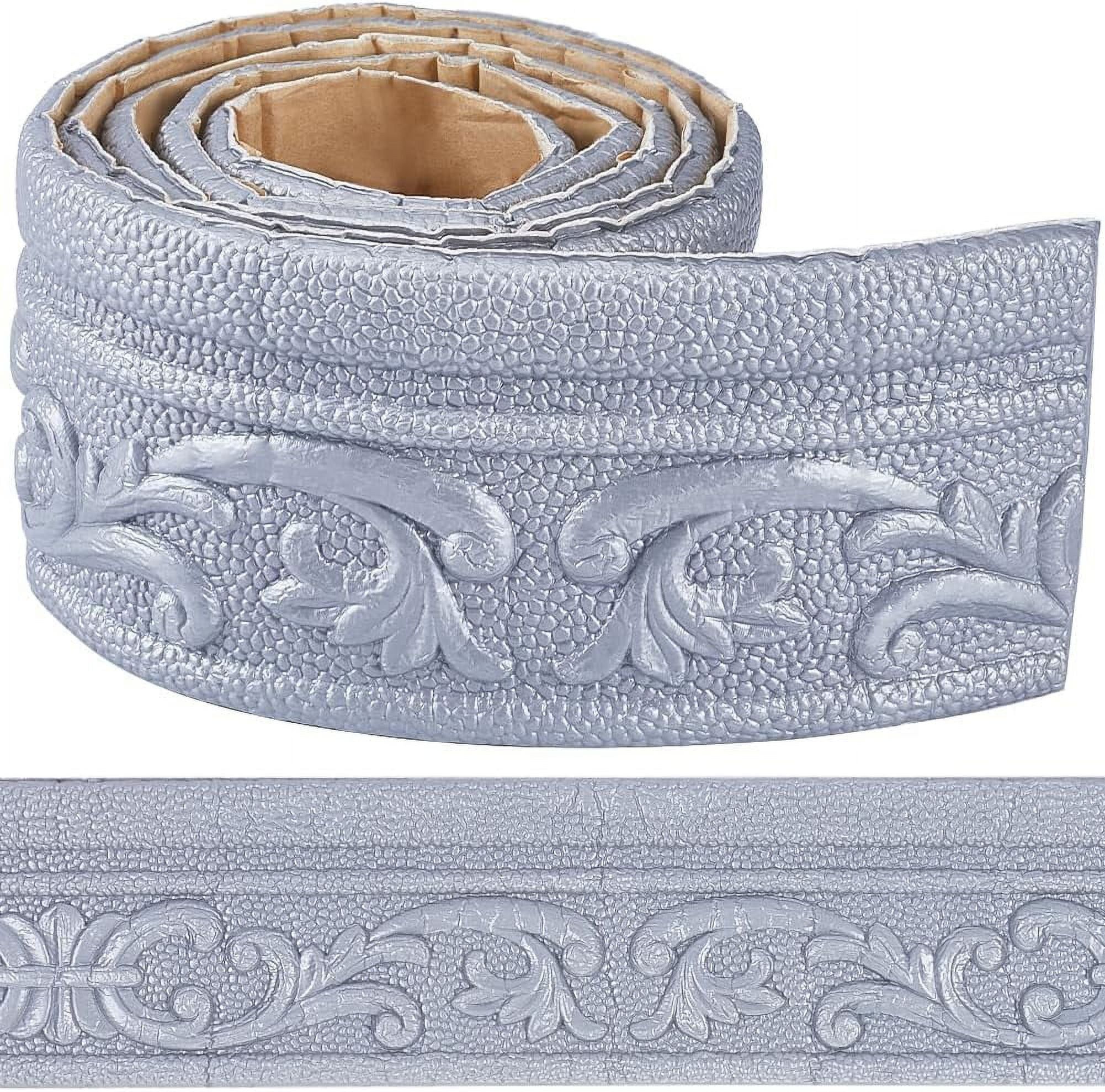 82 x 3 Crown Molding Peel and Stick 3D Flexible Foam Wall Trim Silver ...