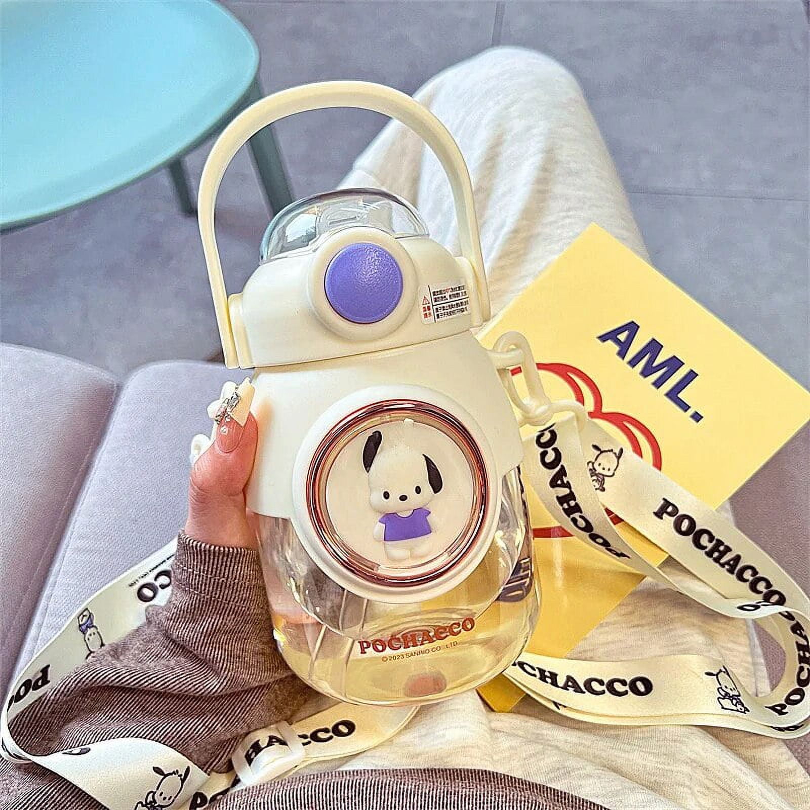 820ML Sanrio Water Bottle Kawaii Kuromi Cinnamoroll My Melody Pompom Purin Portable Strap ...