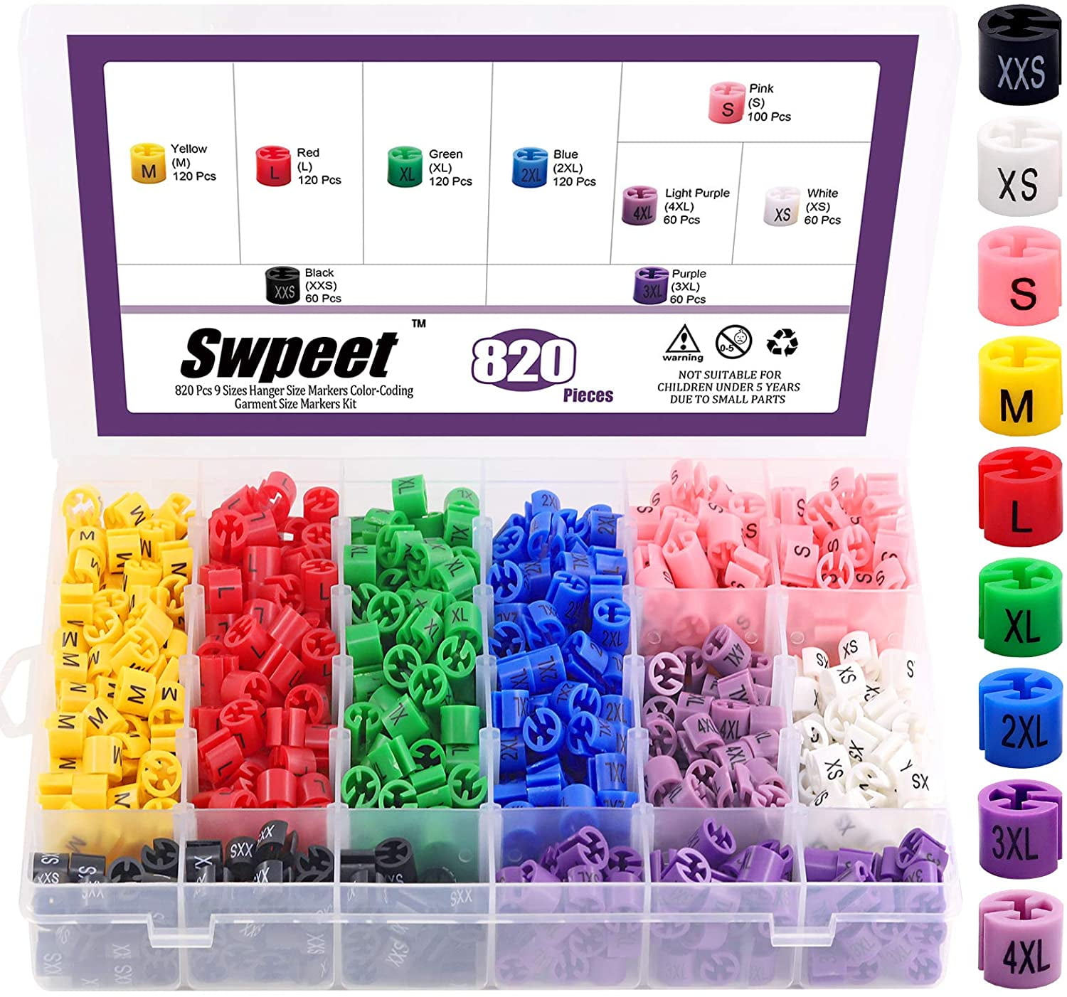 820Pcs 9 Common Sizes Plastic Hanger Size Markers Assortment Kit, XXS ...