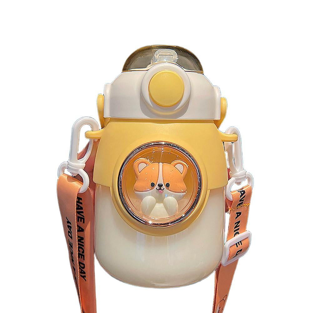 820ml Children Water Bottle, Large Kawaii Capsule Water Bottle with Straw and Strap, Student Kid ...