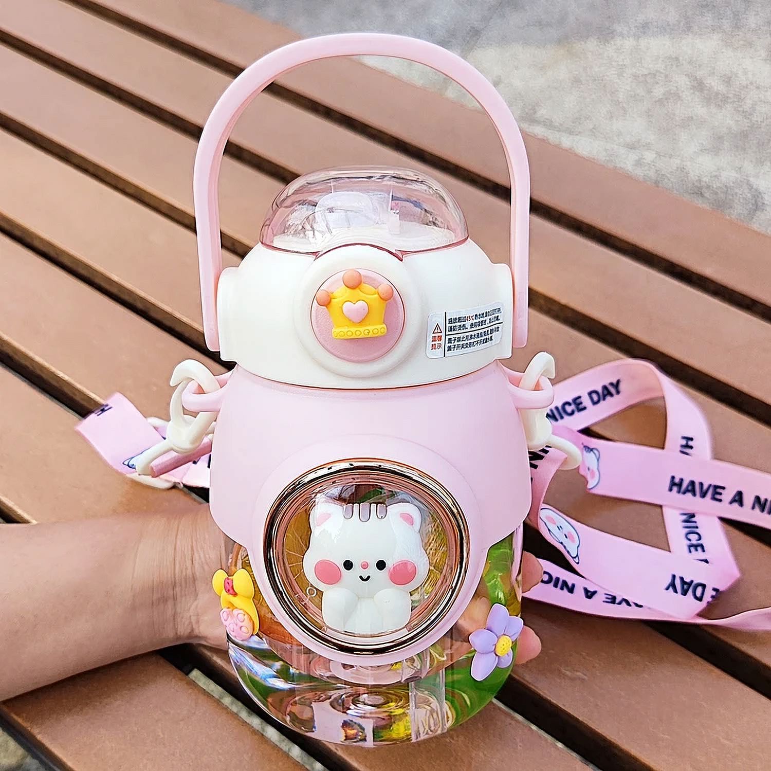 820ml Water Bottles for Children With Straw Cute Large Capacity Kawaii Cartoon Student School ...